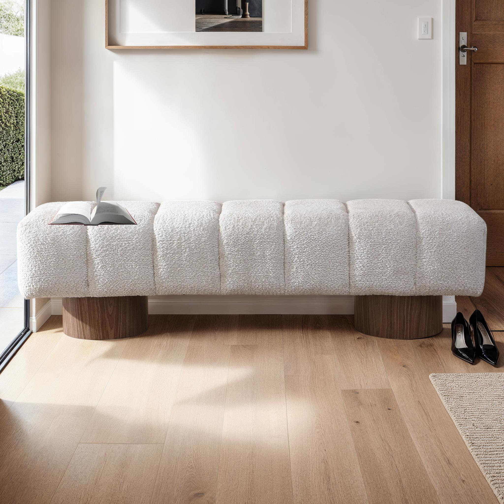 Hokku Designs Upholstered Dining Bench Stool with Wood Legs, No ...