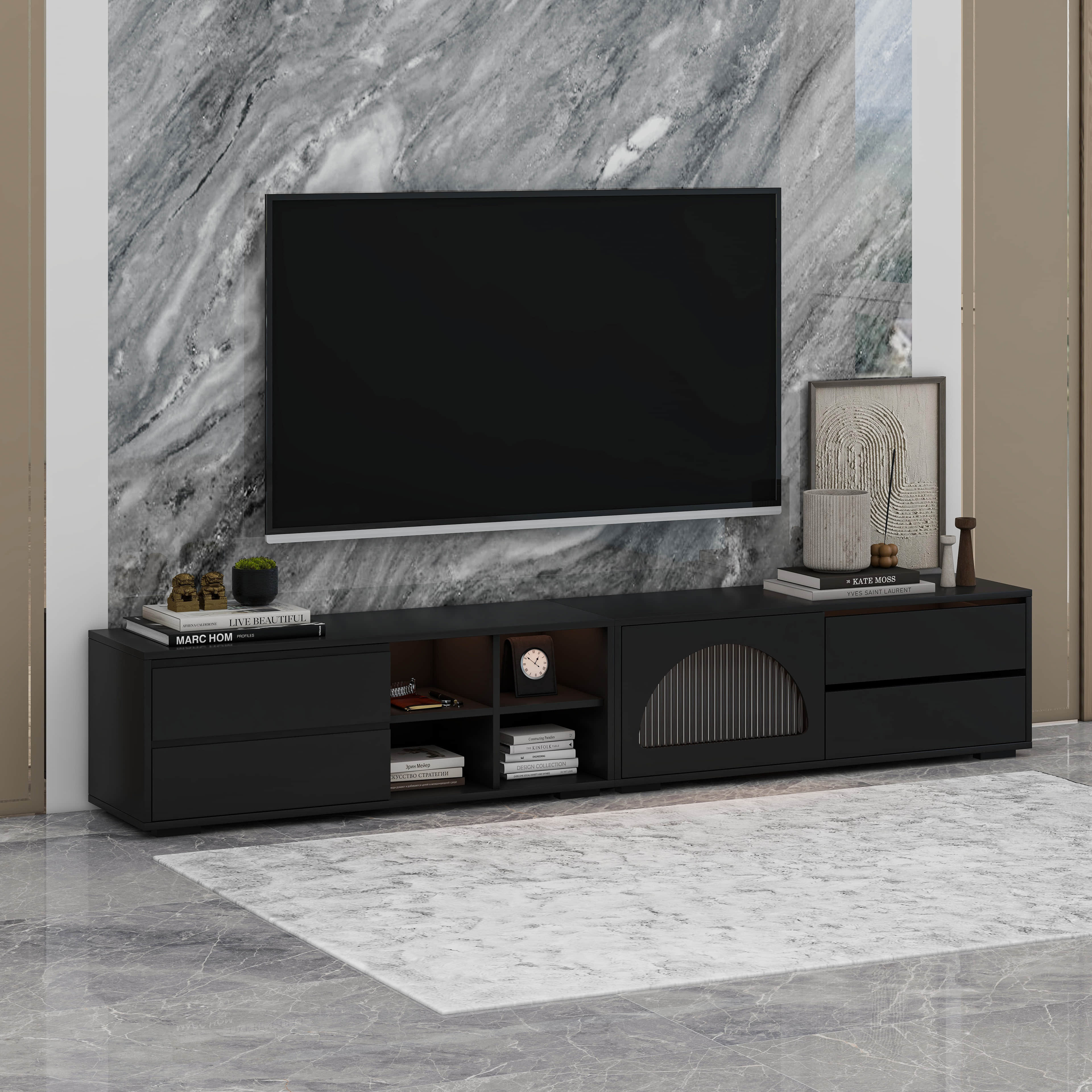 Cosmic Modern TV Stand With Fluted Glass Door, Media Console With ...