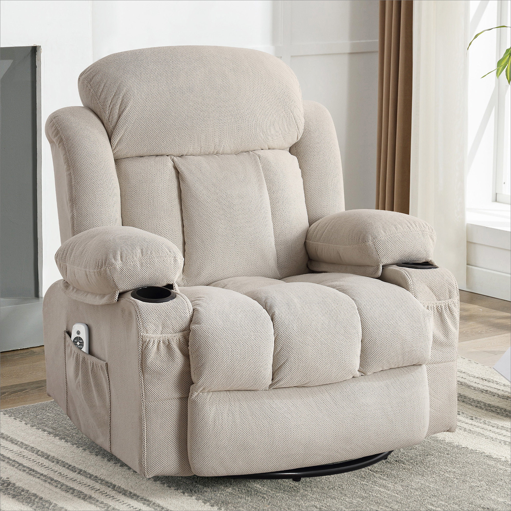Latitude Run® Swinging recliner massage heated sofa, with USB and 2 cup ...