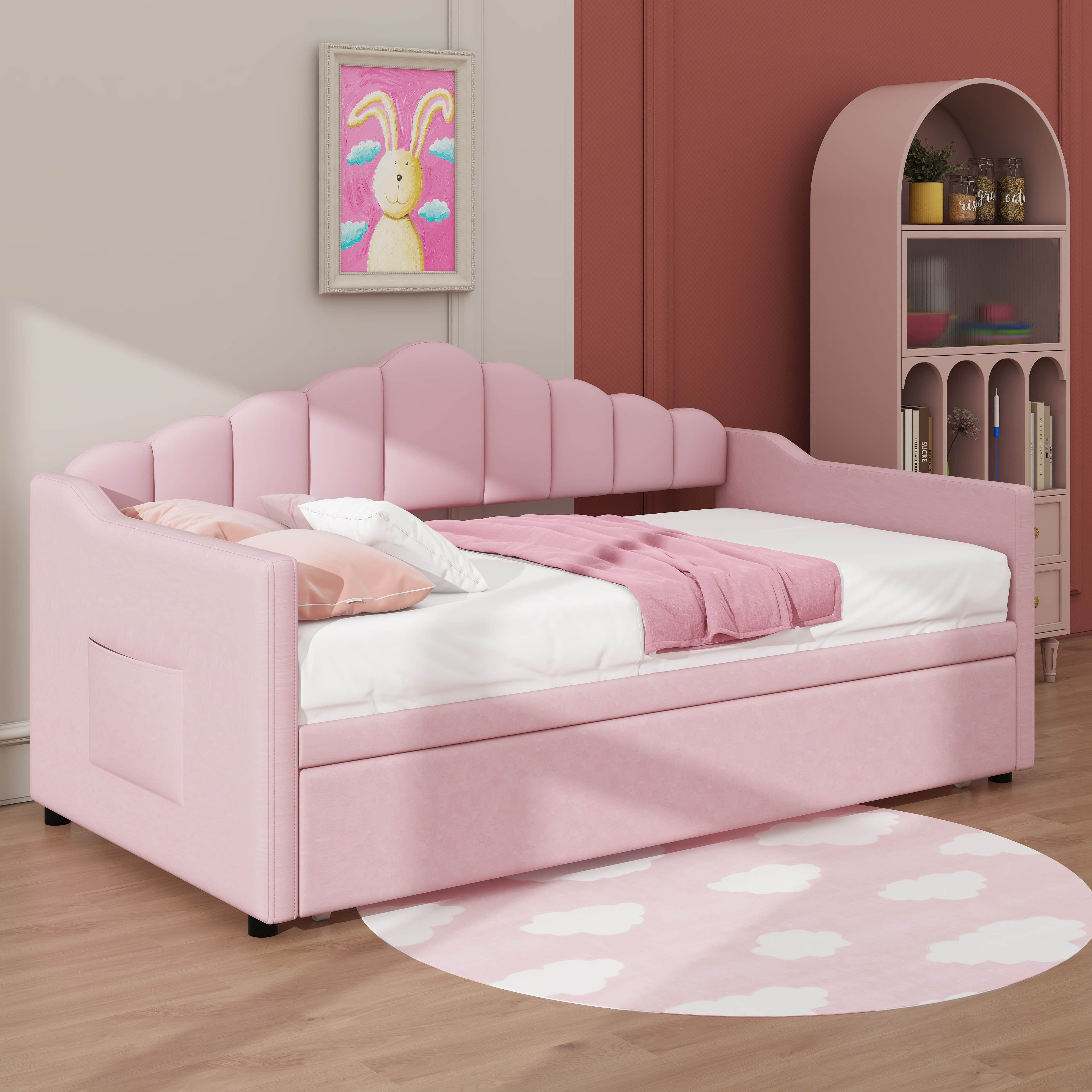 Red Barrel Studio® Plush Twin Daybed With Elevating Trundle, USB & Type ...