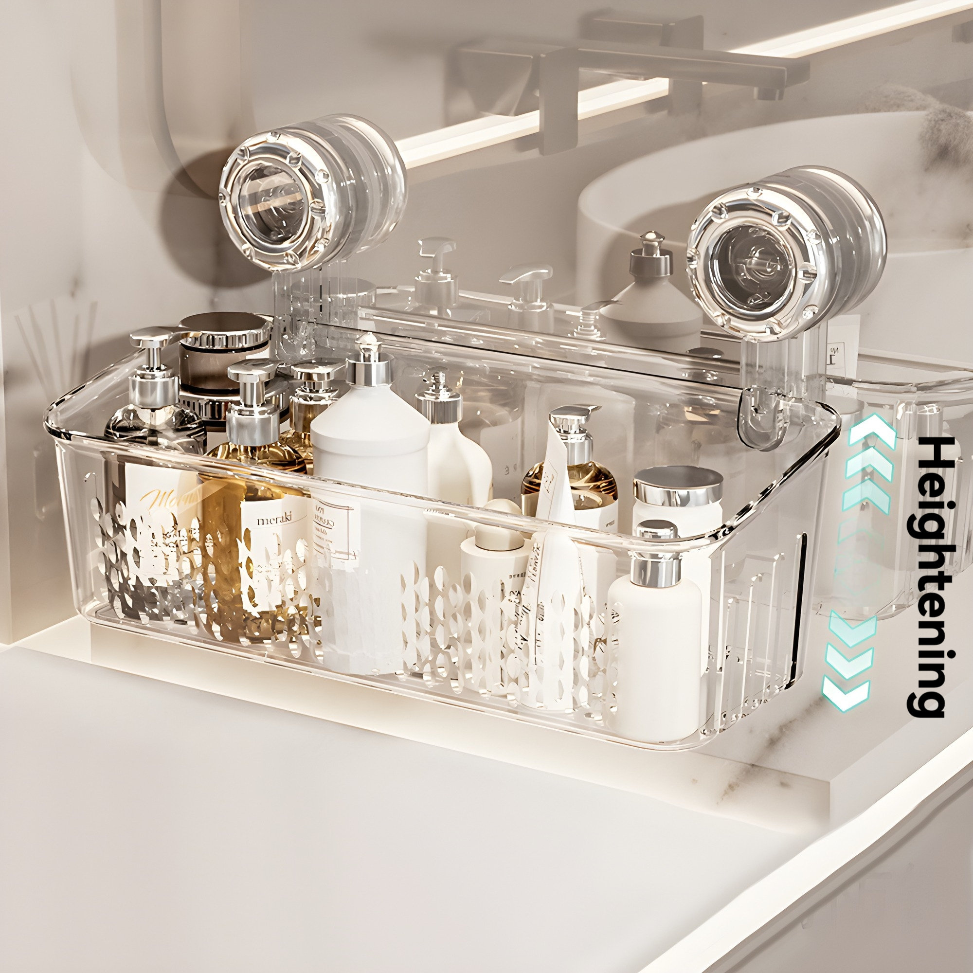 Rebrilliant Non Perforated Strong Suction Cup Bathroom Storage Rack ...