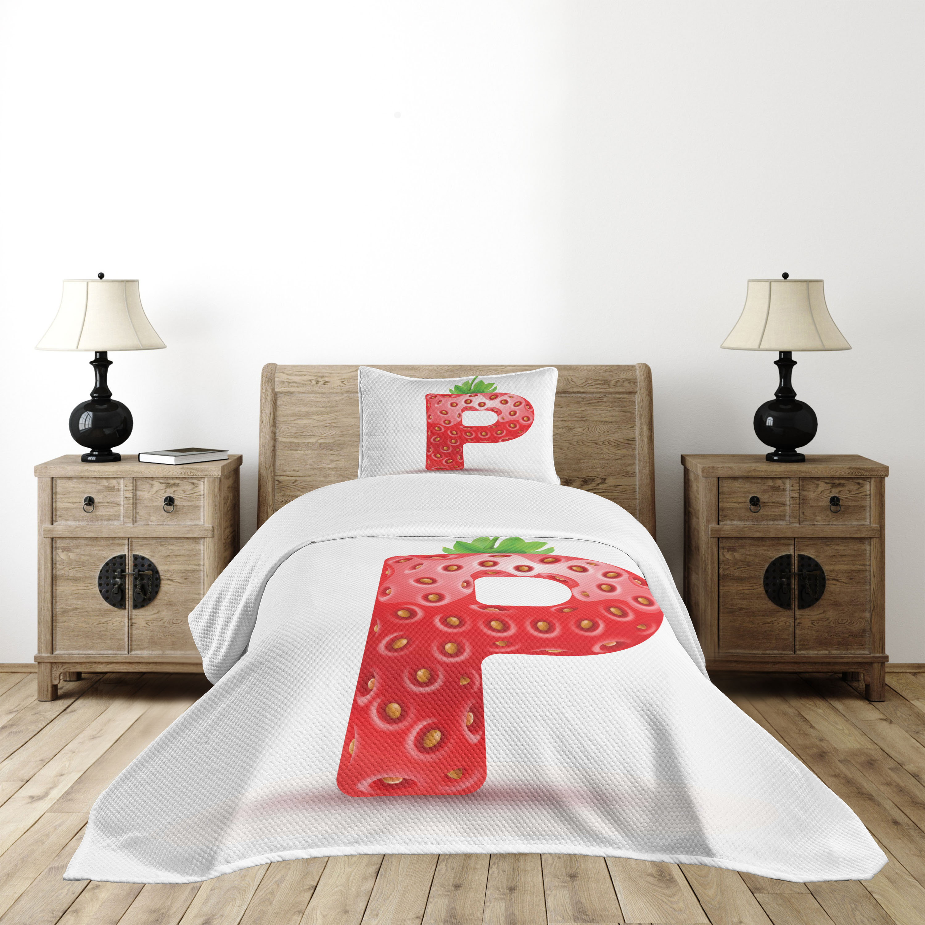 Ambesonne Letter P Bedspread Strawberry Alphabet Fruit Vermilion Orange ...