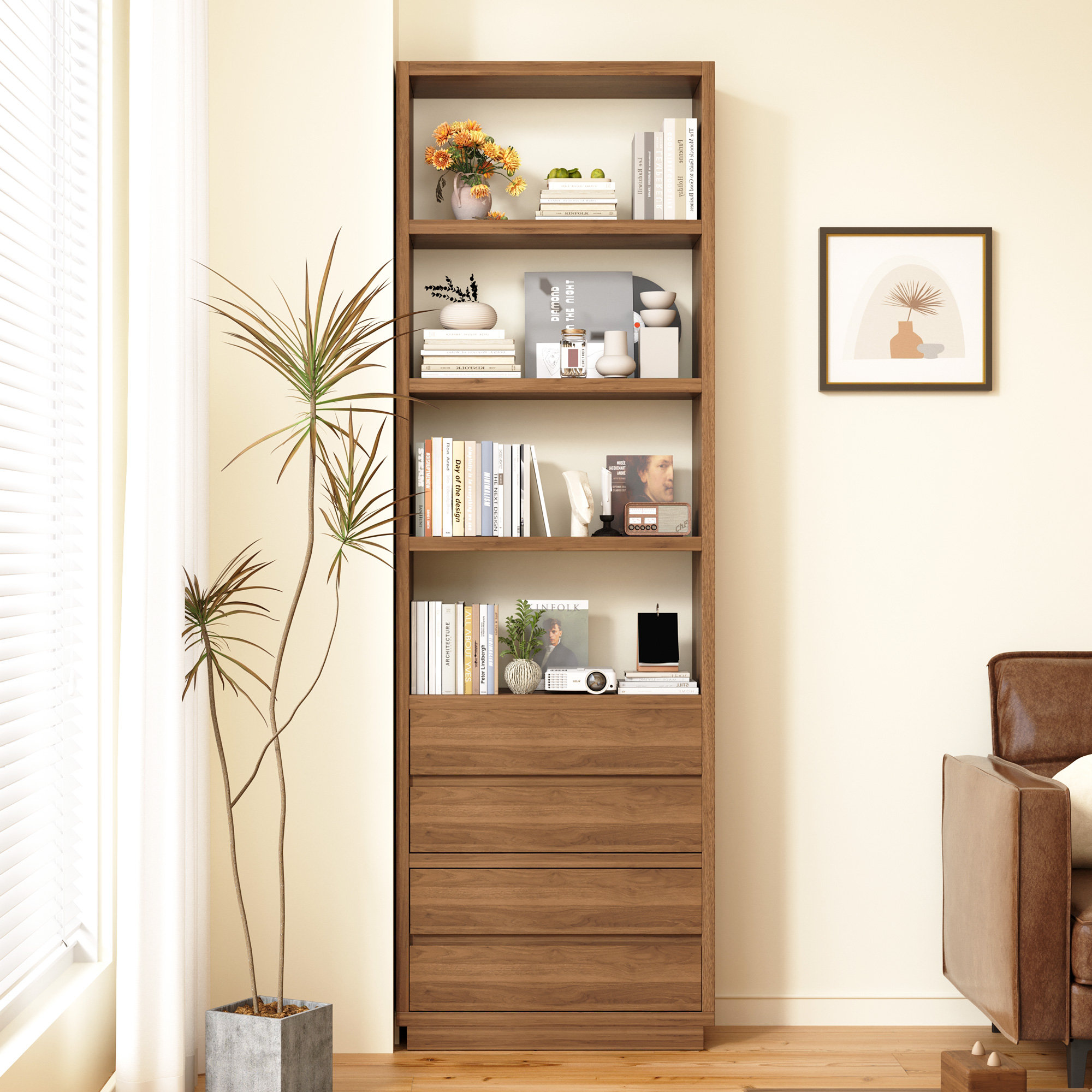 Ebern Designs Roanoke Modern Medieval 6-layer Bookshelf With Storage ...