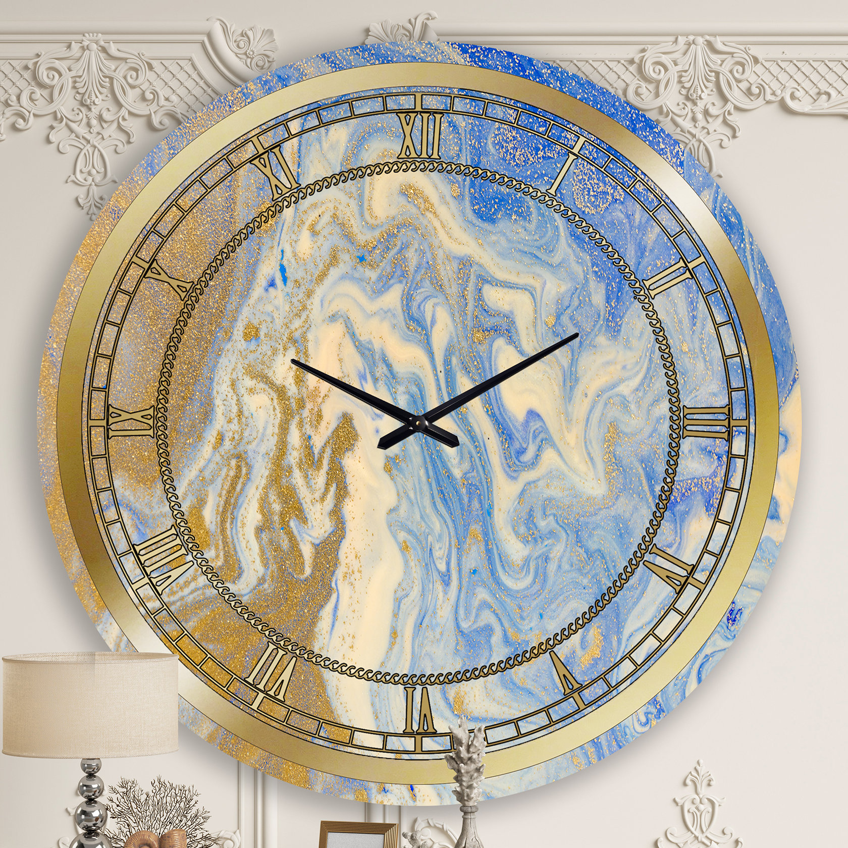 East Urban Home Blue and Gold Liquid Hand Drawn Marble - Glam wall ...