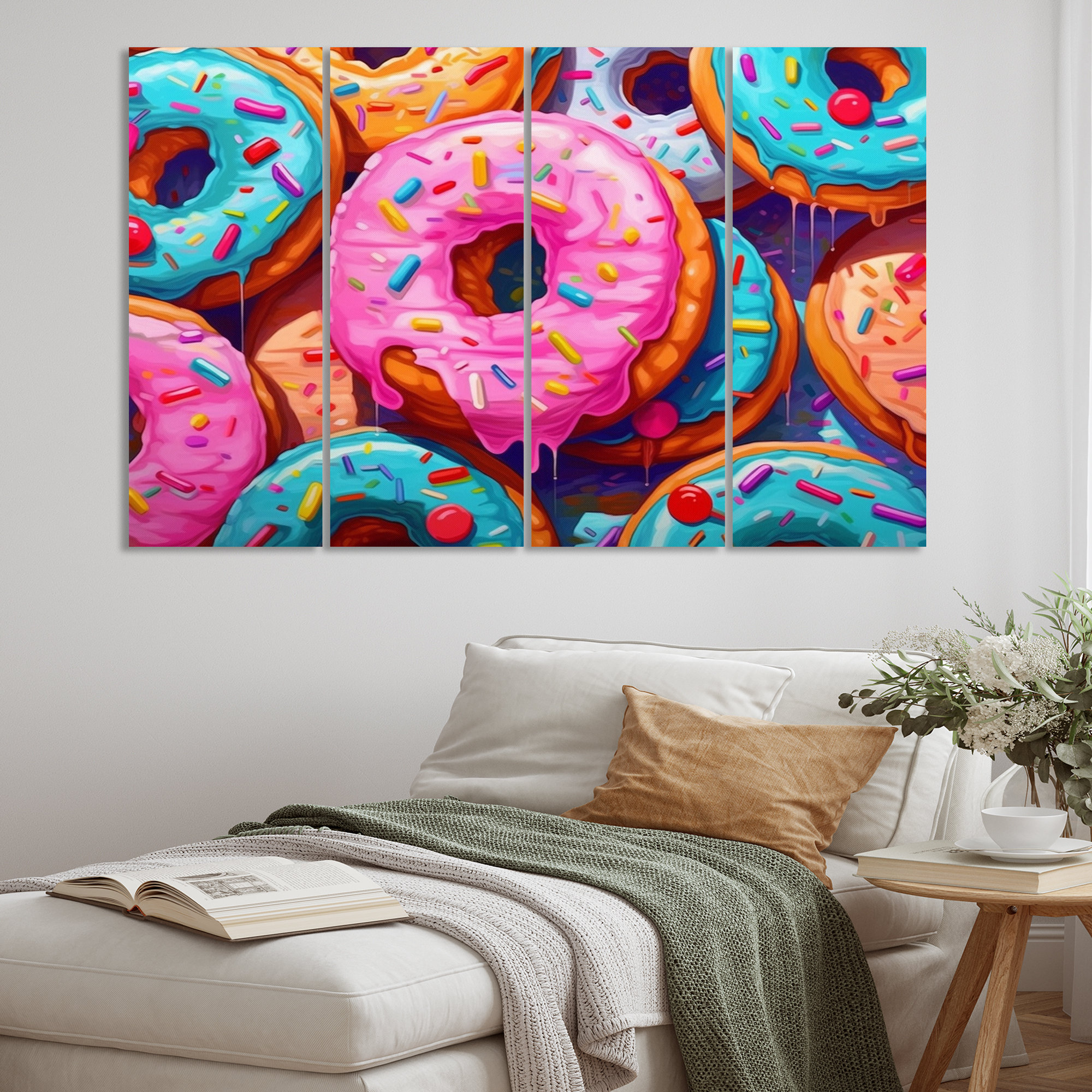 Design Art Blue and Pink Pop Art Donuts III - Desserts Metal Wall Art ...