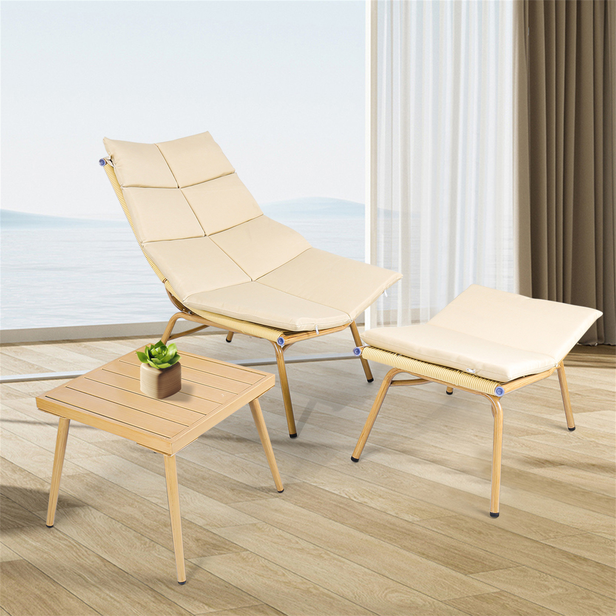 Hokku Designs Chaise Lounge Chair With Table For Outdoor Indoor Wood ...