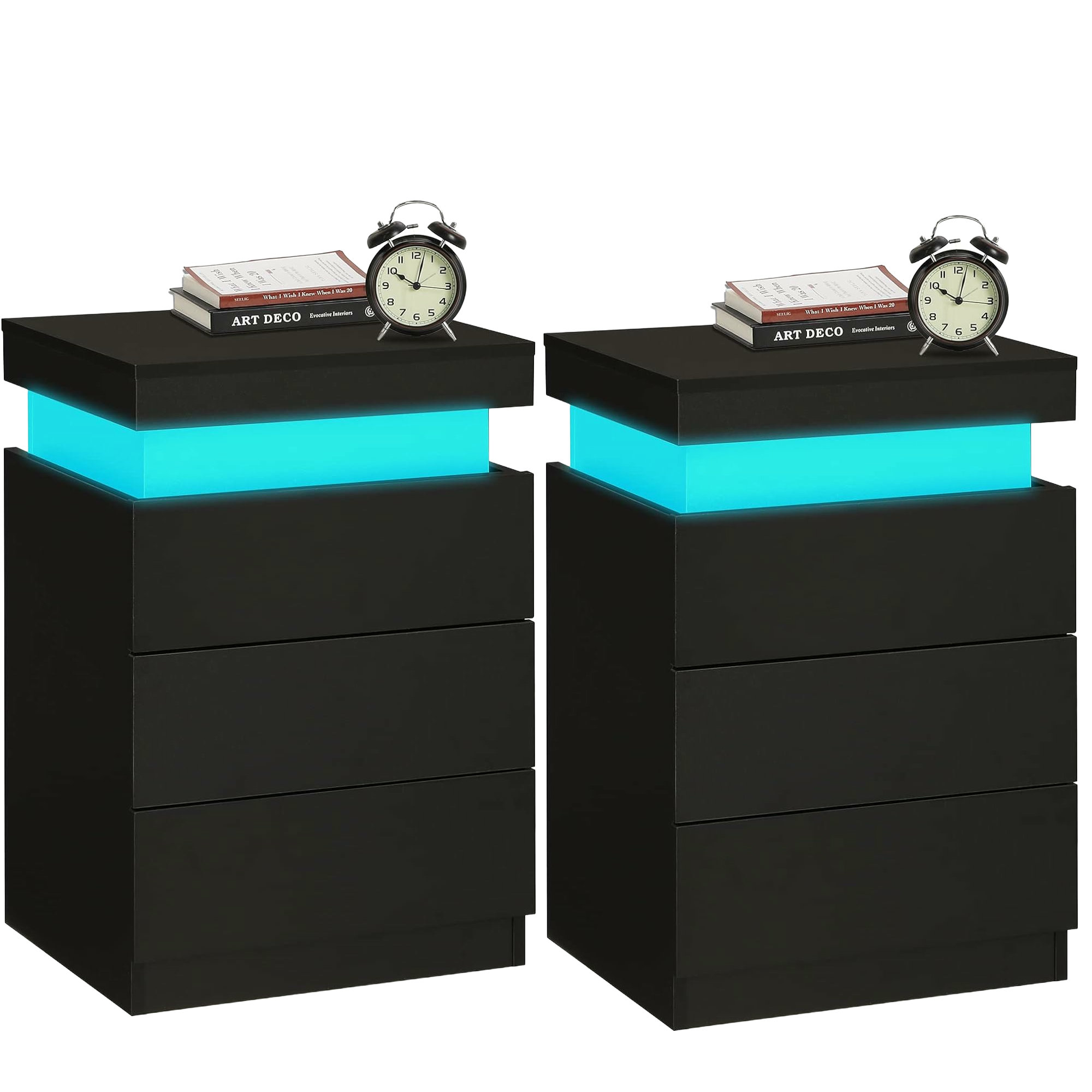 Brayden Studio Nightstand LED Modern Multi-Colour Night Table Bedside ...