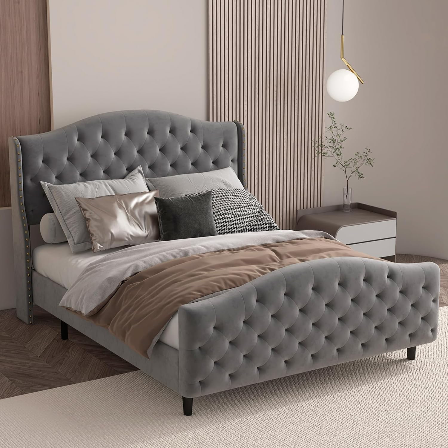Red Barrel Studio® Axyl Velvet Platform Bed Frame, Headboard ...