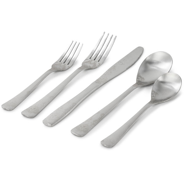 Gibson Home Bishop Hill 20 Piece Stainless Steel Floral Flatware Set in ...