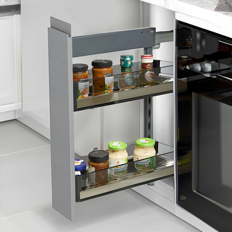 Belfry Kitchen 2-Tier Kitchen Pull Out Glass Shelf for Cabinet ...