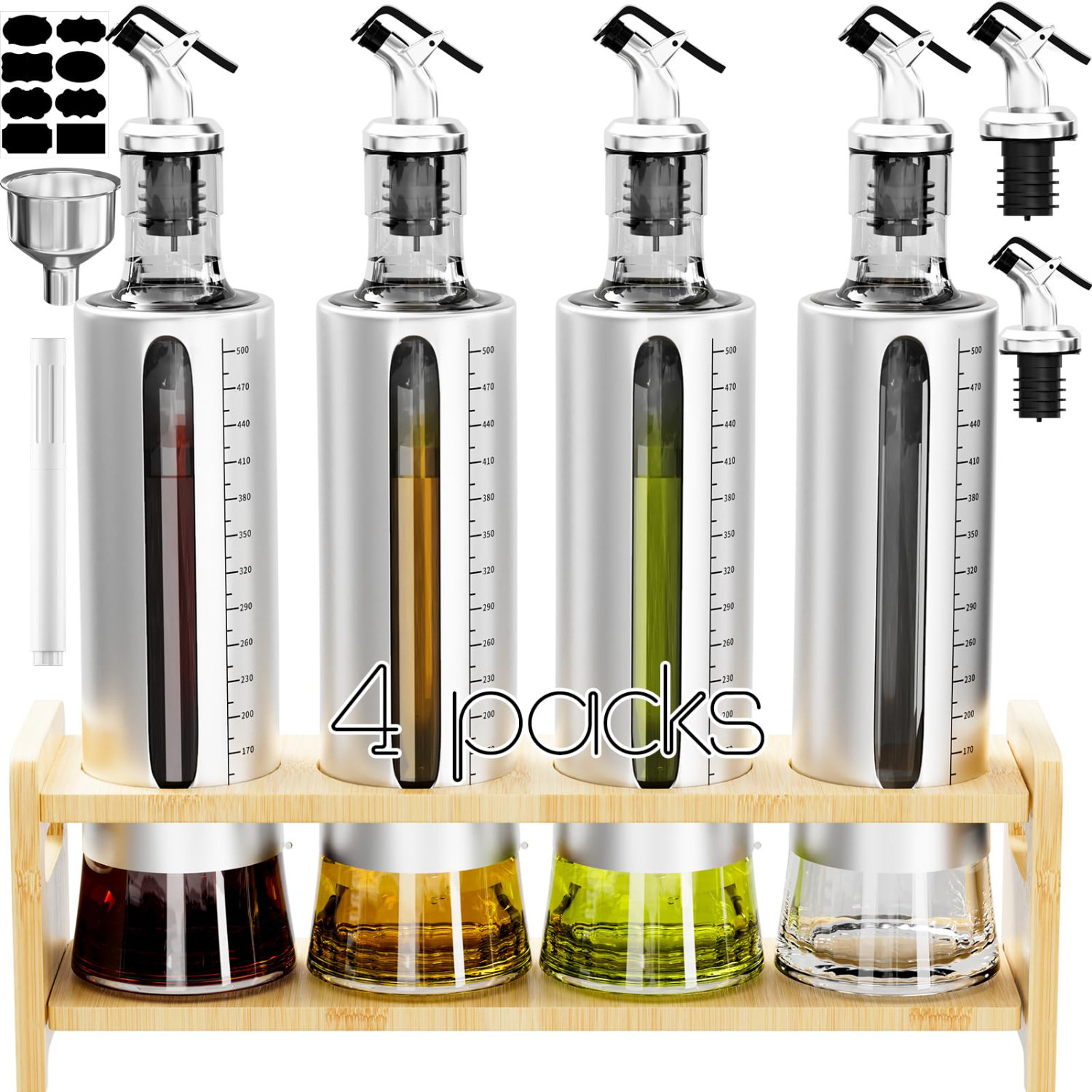 Stack man Oil Dispenser Bottle, 4 Pack Glass Olive Oil Dispenser Bottle ...