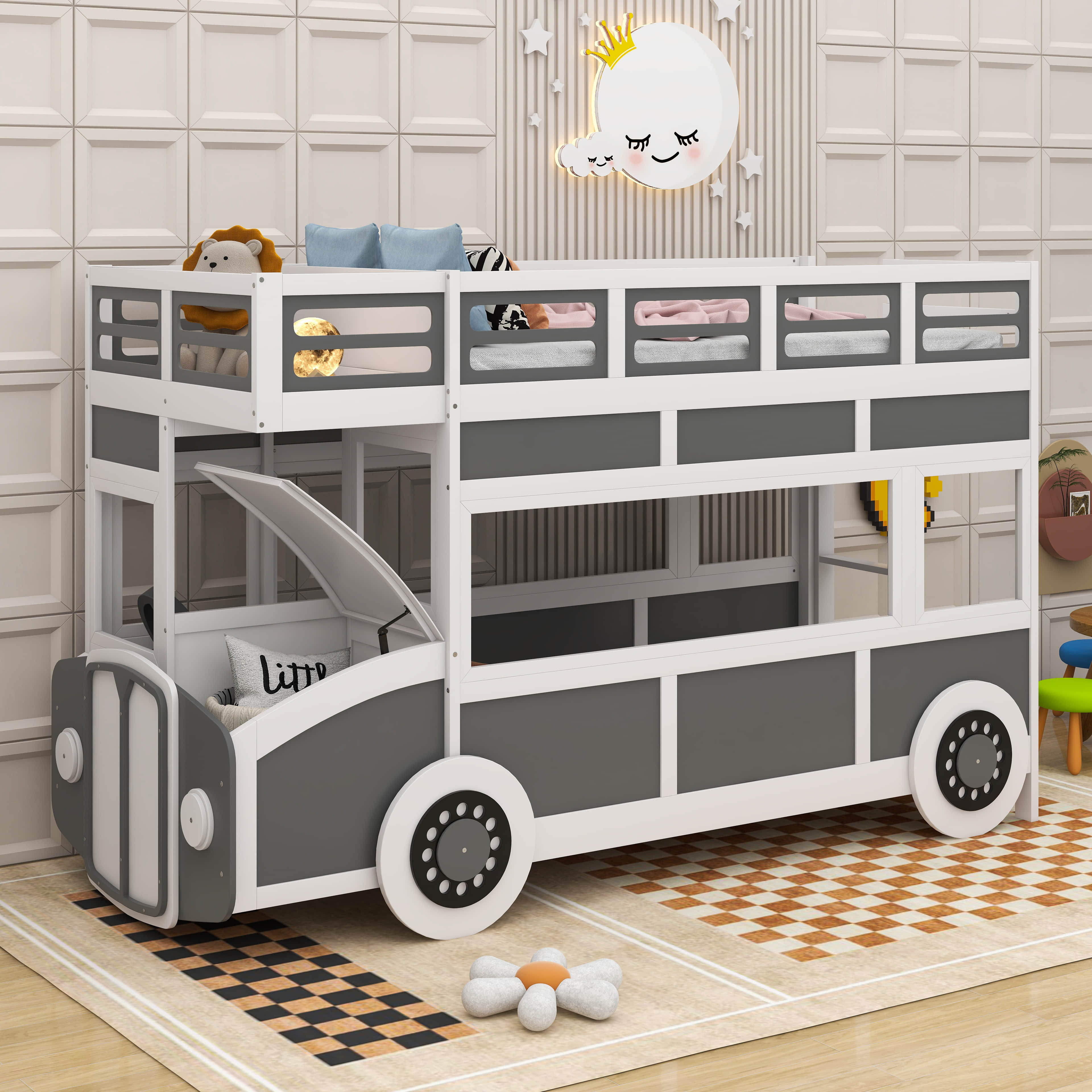Zoomie Kids Aleyssa Twin over Twin Bus-shaped Bunk Bed with Wheels and ...