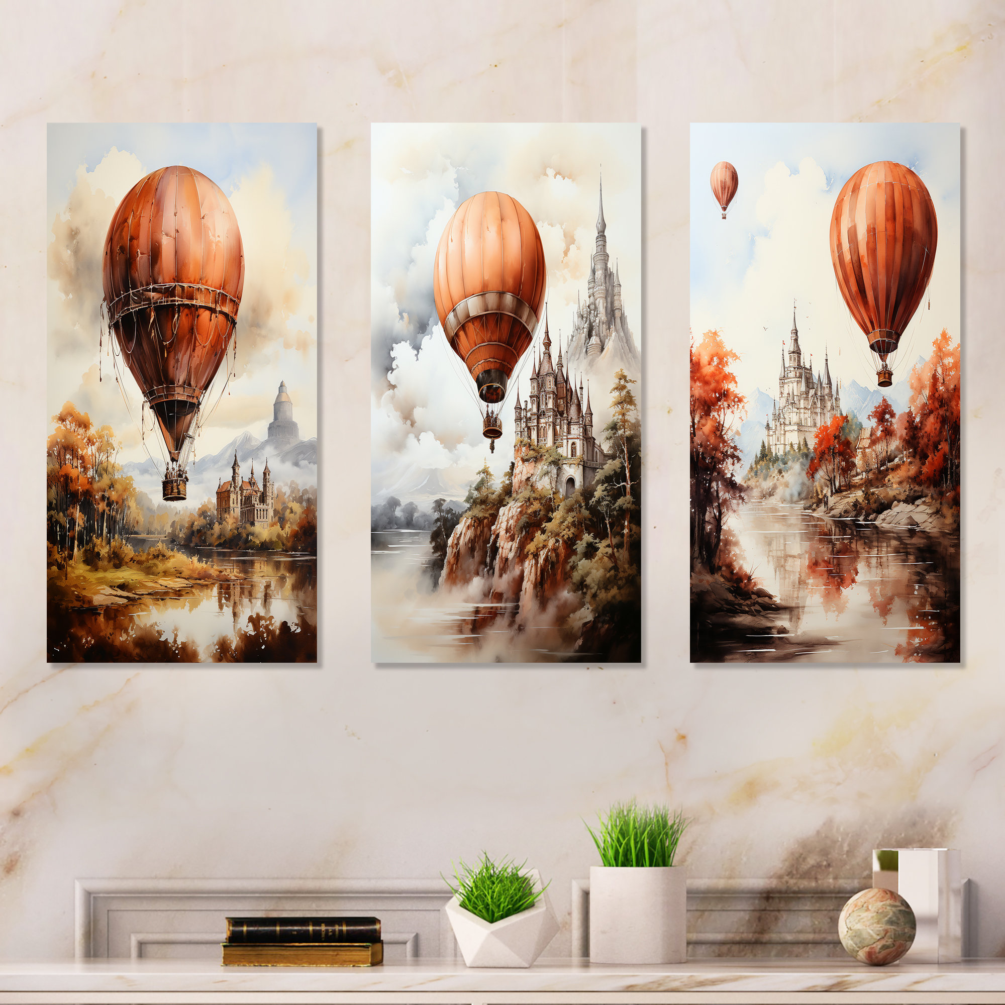 Red Barrel Studio® Castle Hot Air Balloon Flight - Hot Air Balloon Wall ...