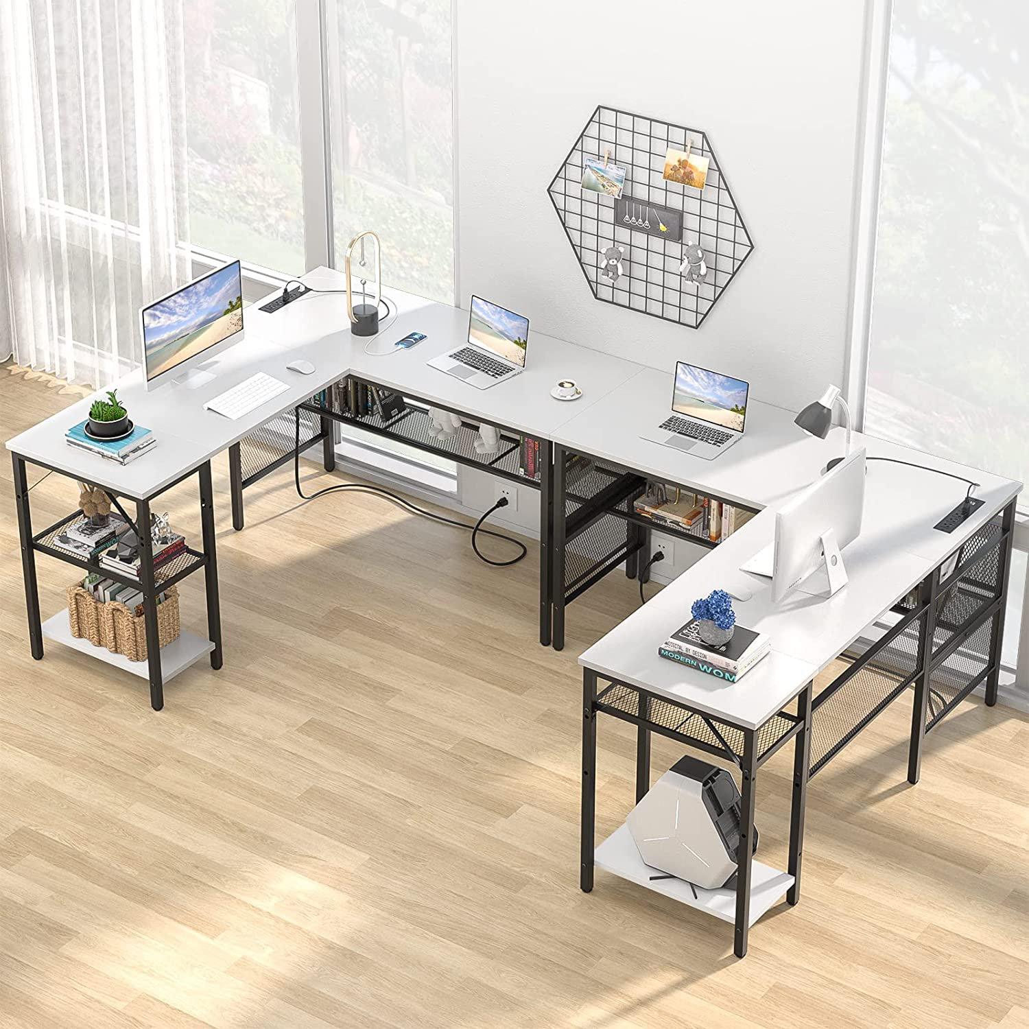 c&g home L Shaped Computer Desk With Power Outlets & USB Charging Port ...