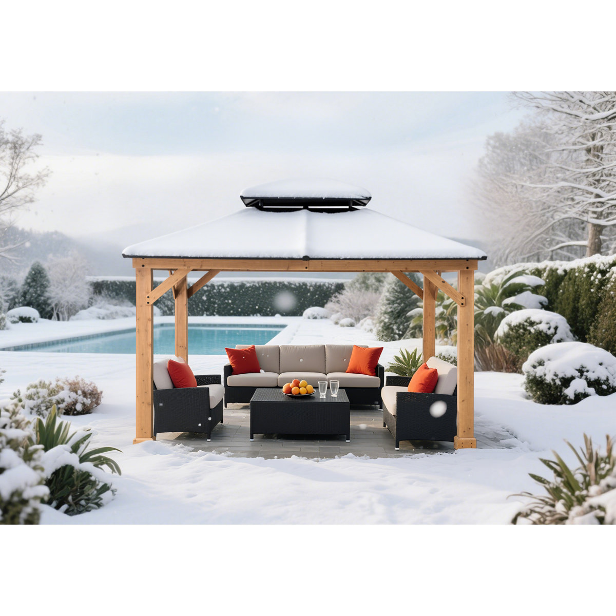 Sunjoy Hardtop Gazebo 11’ x 13’ Outdoor Cedar Framed Wood Gazebo with ...