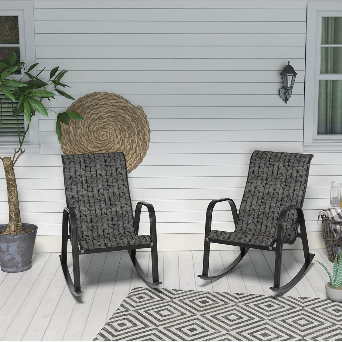 Ebern Designs Outdoor Rocking Chair Mesh Sling Rocker Seating Outside ...