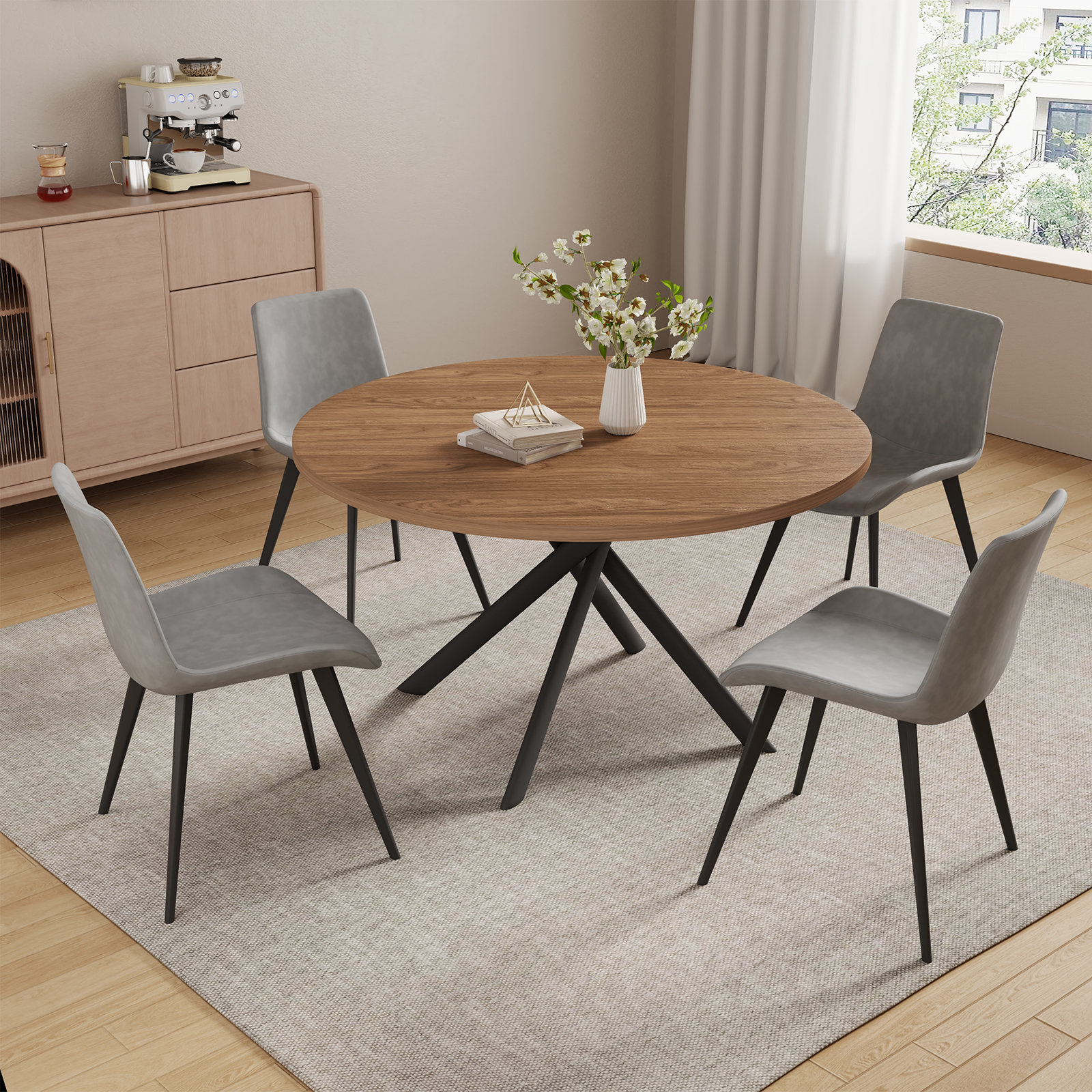 17 Stories Rohun 45.3"L Round Modern Kitchen Dining Table with 32.4"H ...