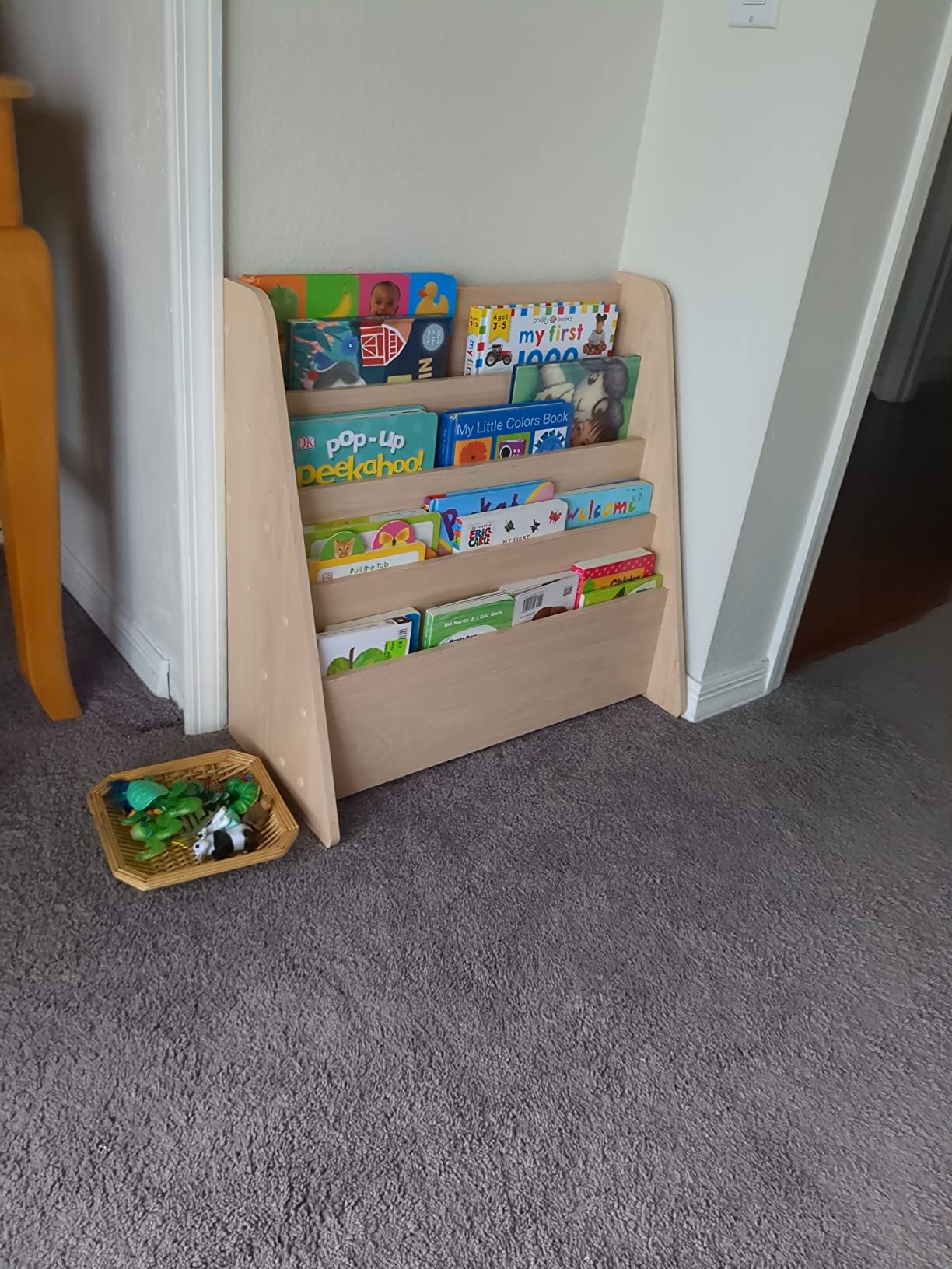 Ebern Designs Wide Wooden Magazine Rack, 4-Pocket Periodical Book ...