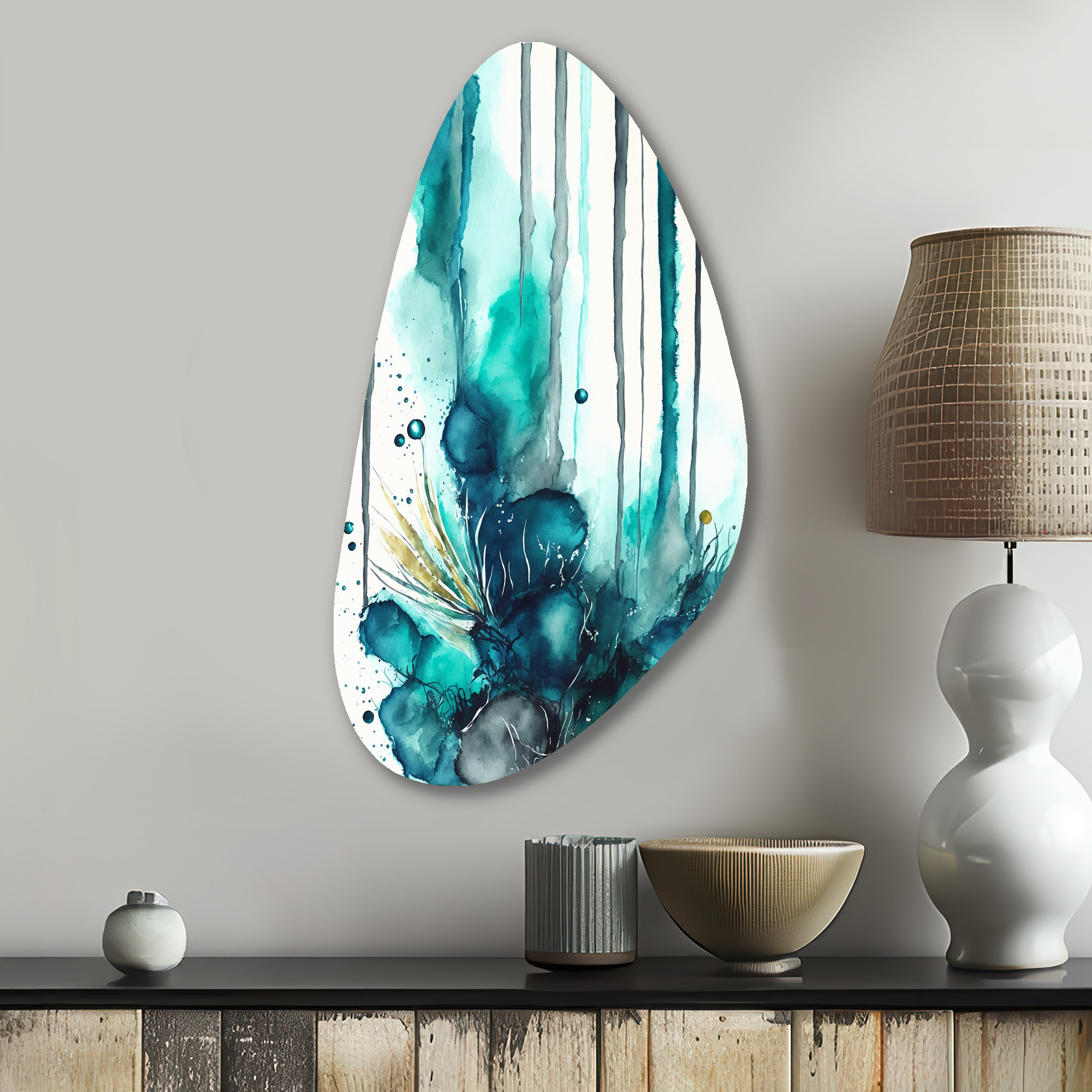 Ivy Bronx Tropical Turquoise Joyfulness V - Abstract Liquid Ink Fall ...