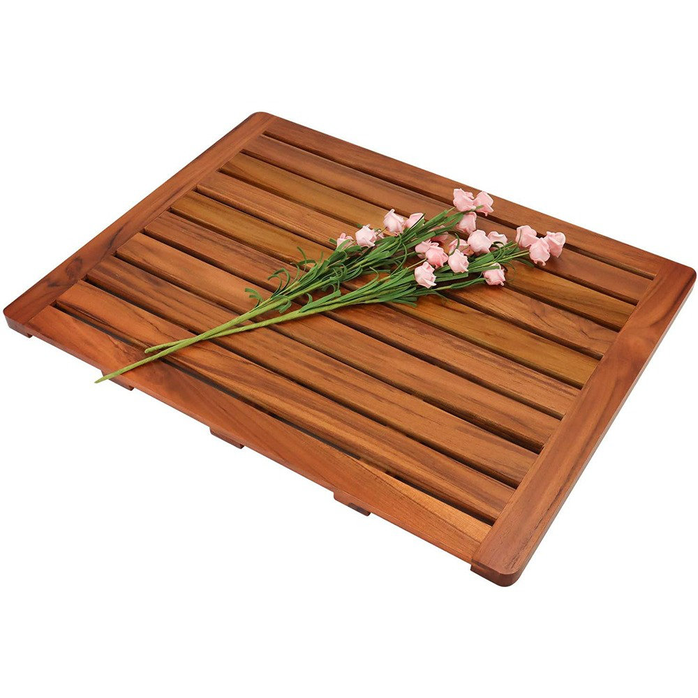 Hokku Designs (24"X18") Teak Wood Bath Mat, Shower Mat For Bathroom ...