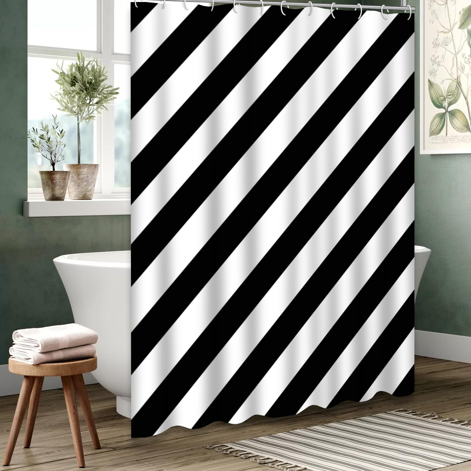 East Urban Home Black and White Stripe Waterproof Shower Curtain ...