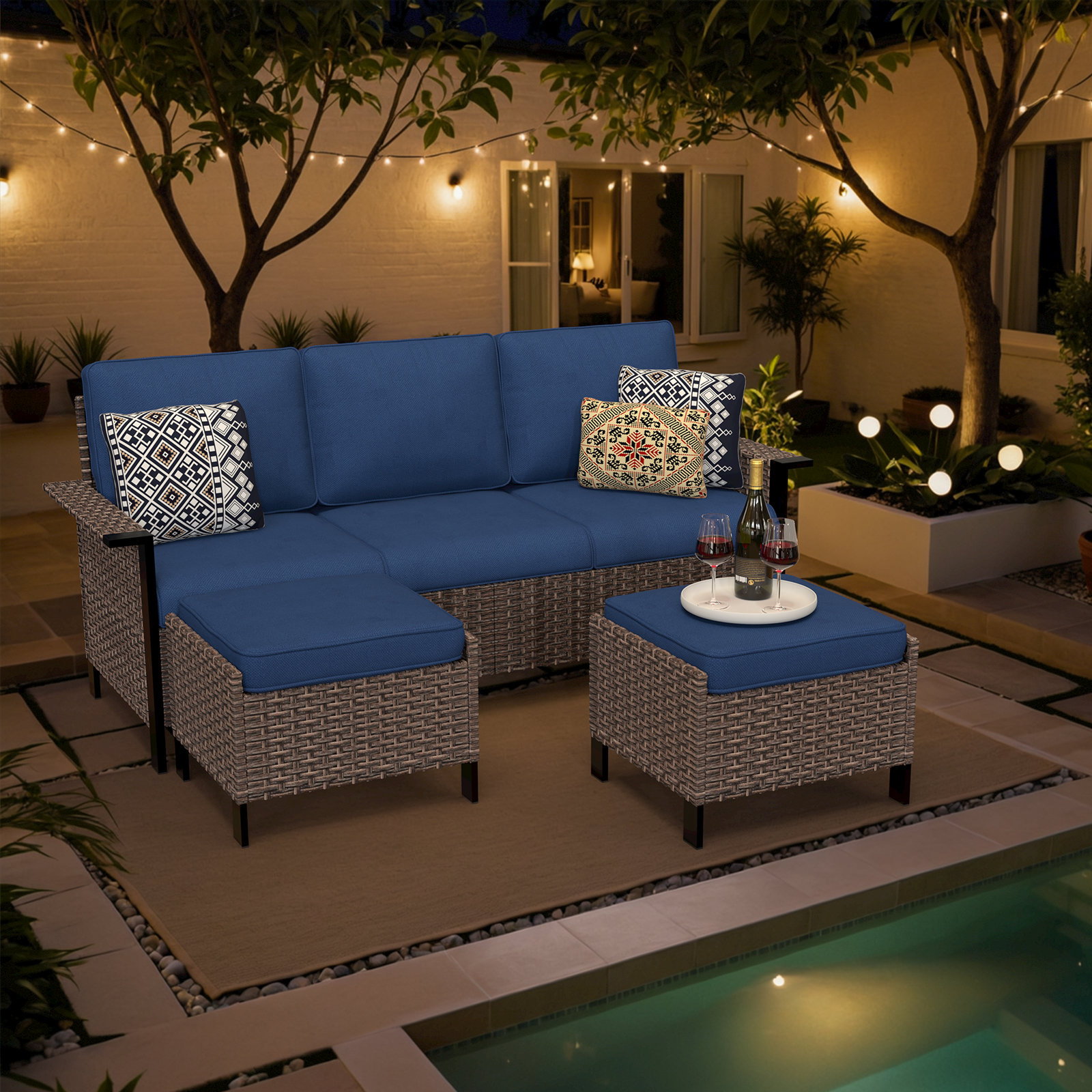 Ebern Designs Zhayden 3- Person Outdoor Seating Group with Cushions ...