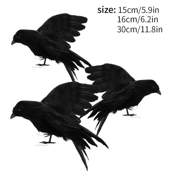 The Holiday Aisle® 3 Pack Realistic Crows Handmade Black Feathered Crow ...