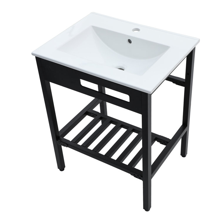Logmey 24" x 18" Rectangular Console Bathroom Sink Freestanding Metal ...