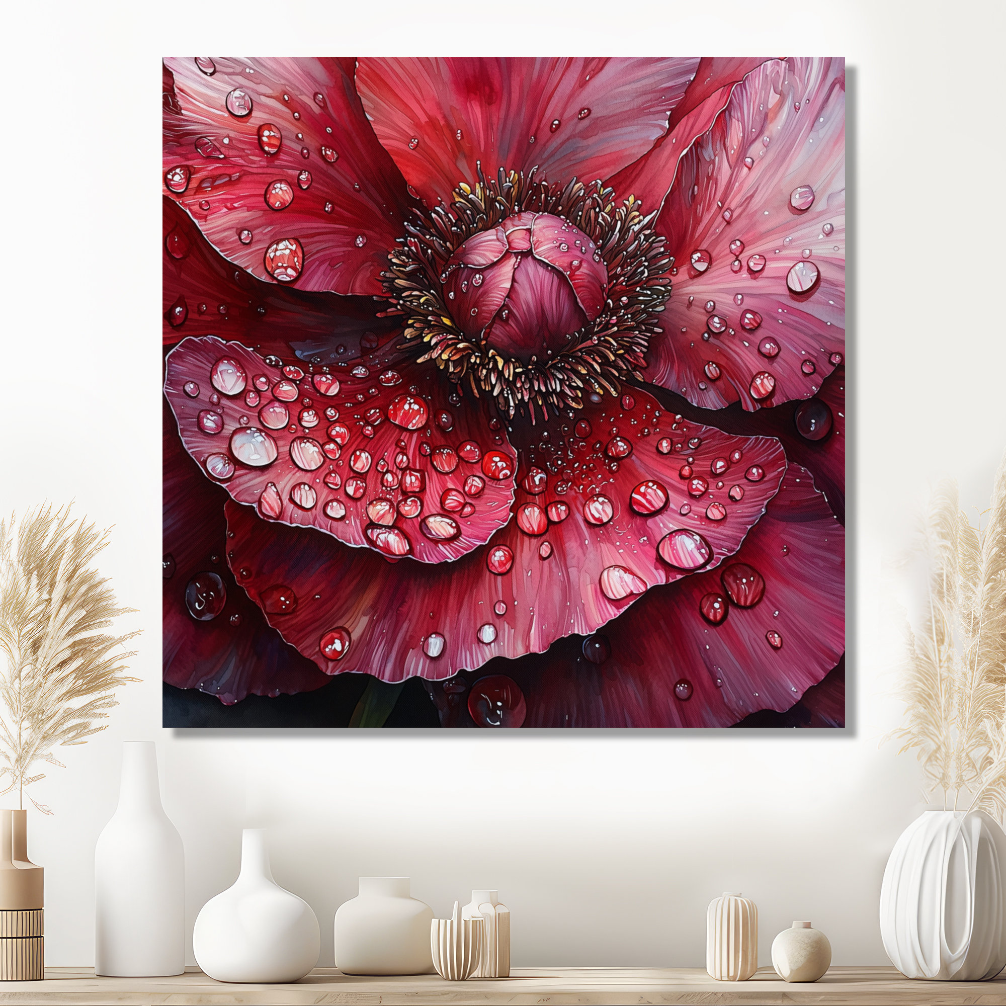 Winston Porter Raindrop Red Peony In Winter II - Poppies Wall Art | Wayfair