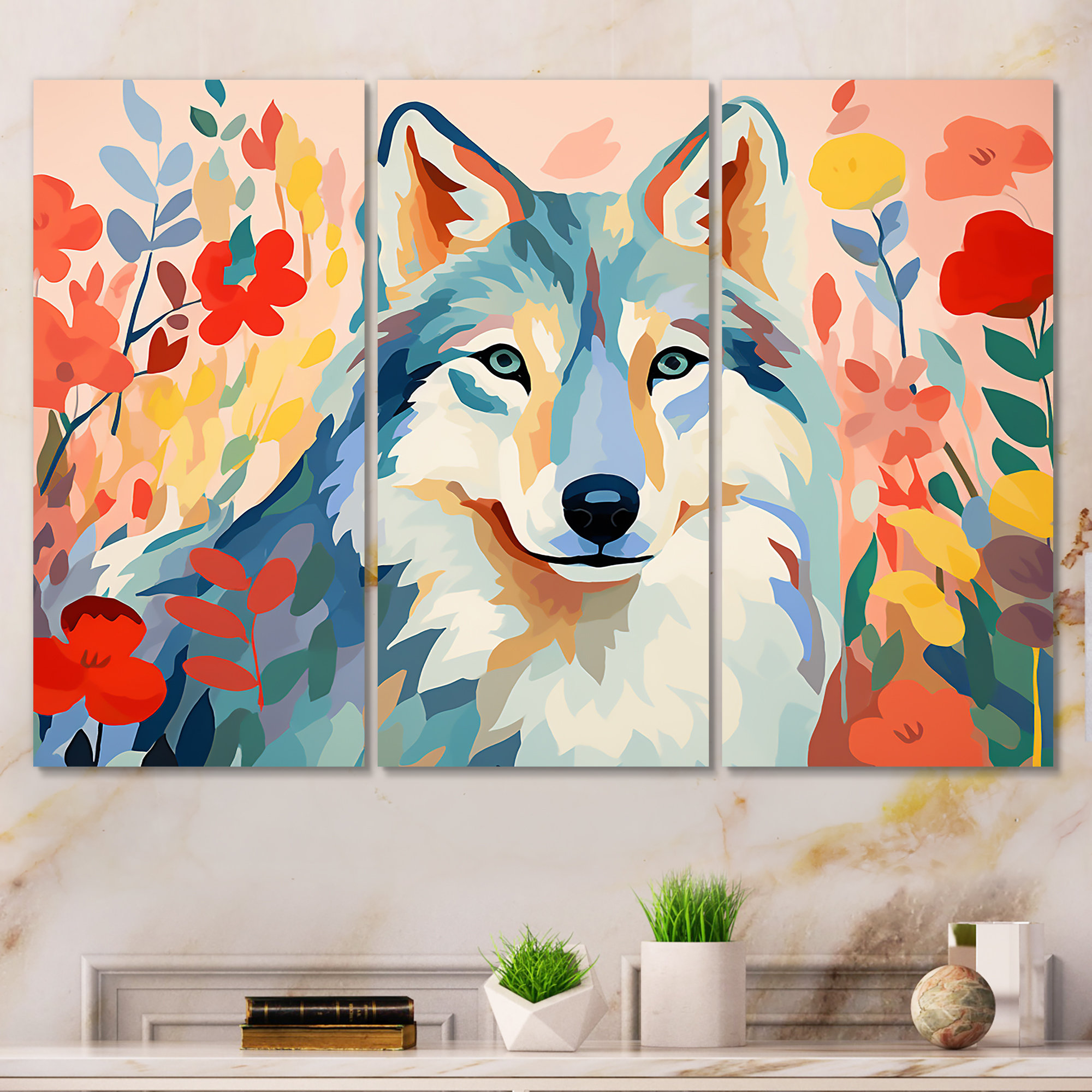 Millwood Pines Impressionist Colorful Wolf Blooms II - Wolf Animal Wall ...