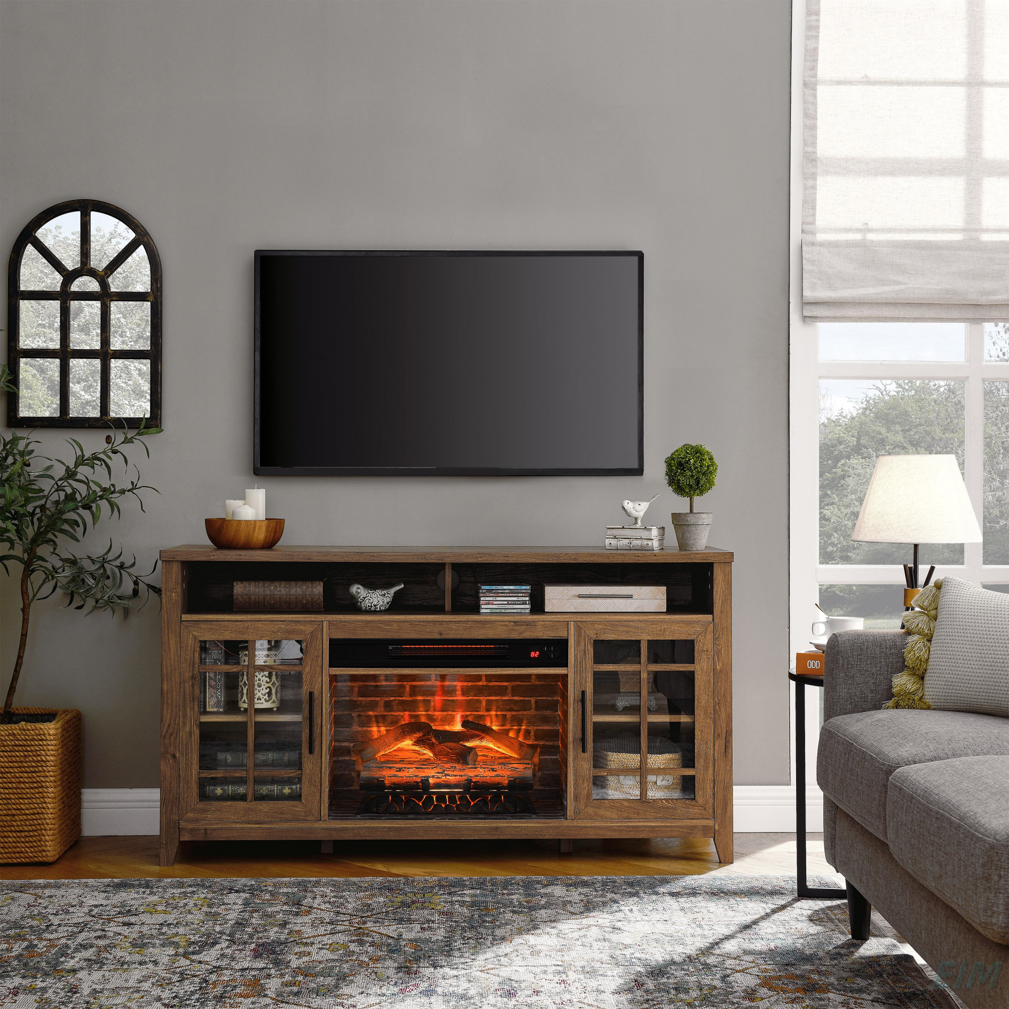 Gracie Oaks 55 Inch TV Media Stand With Electric Fireplace KD Inserts ...