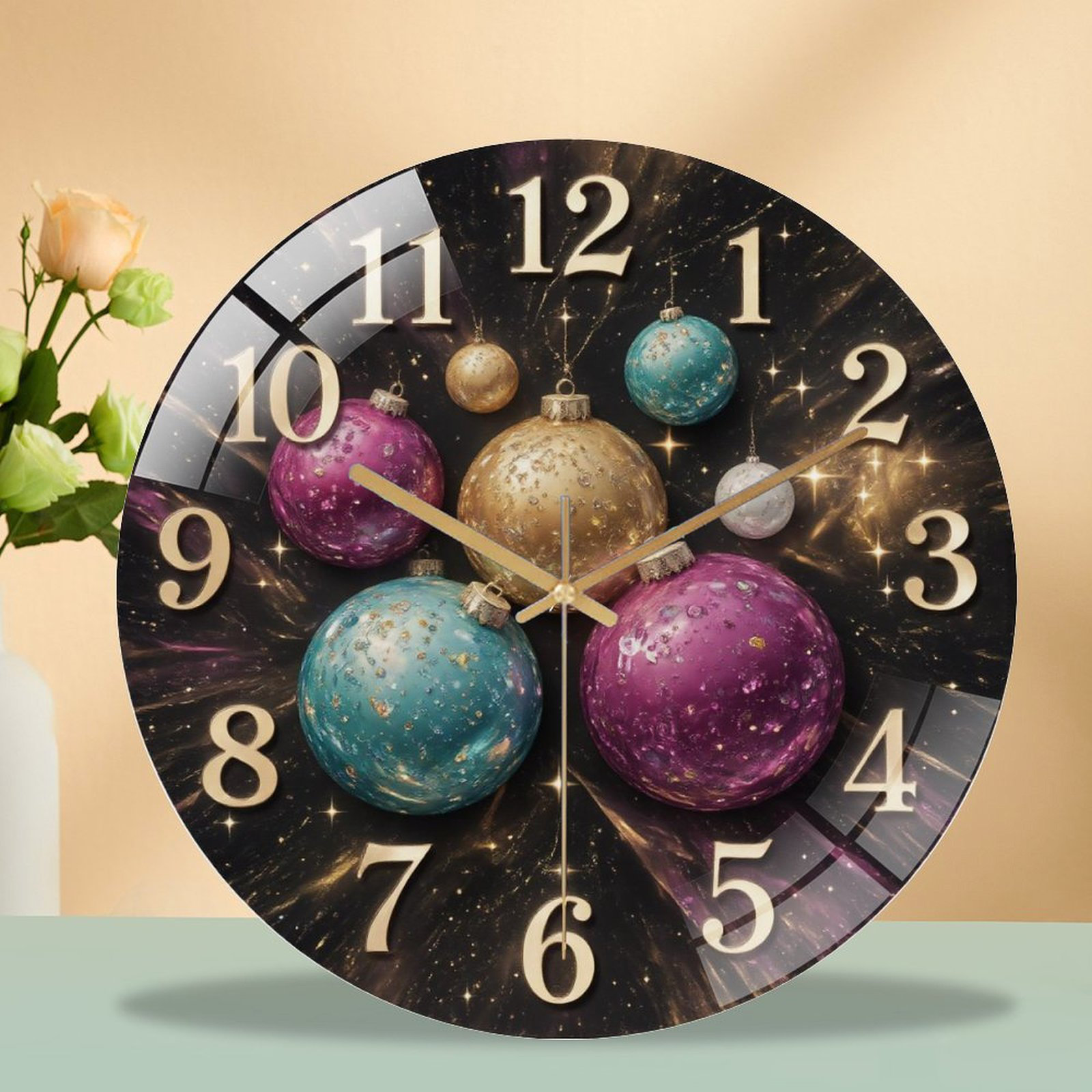 Wrought Studio™ Festive-Clock-Face-Ornaments Art - 12'' Modern Glass ...