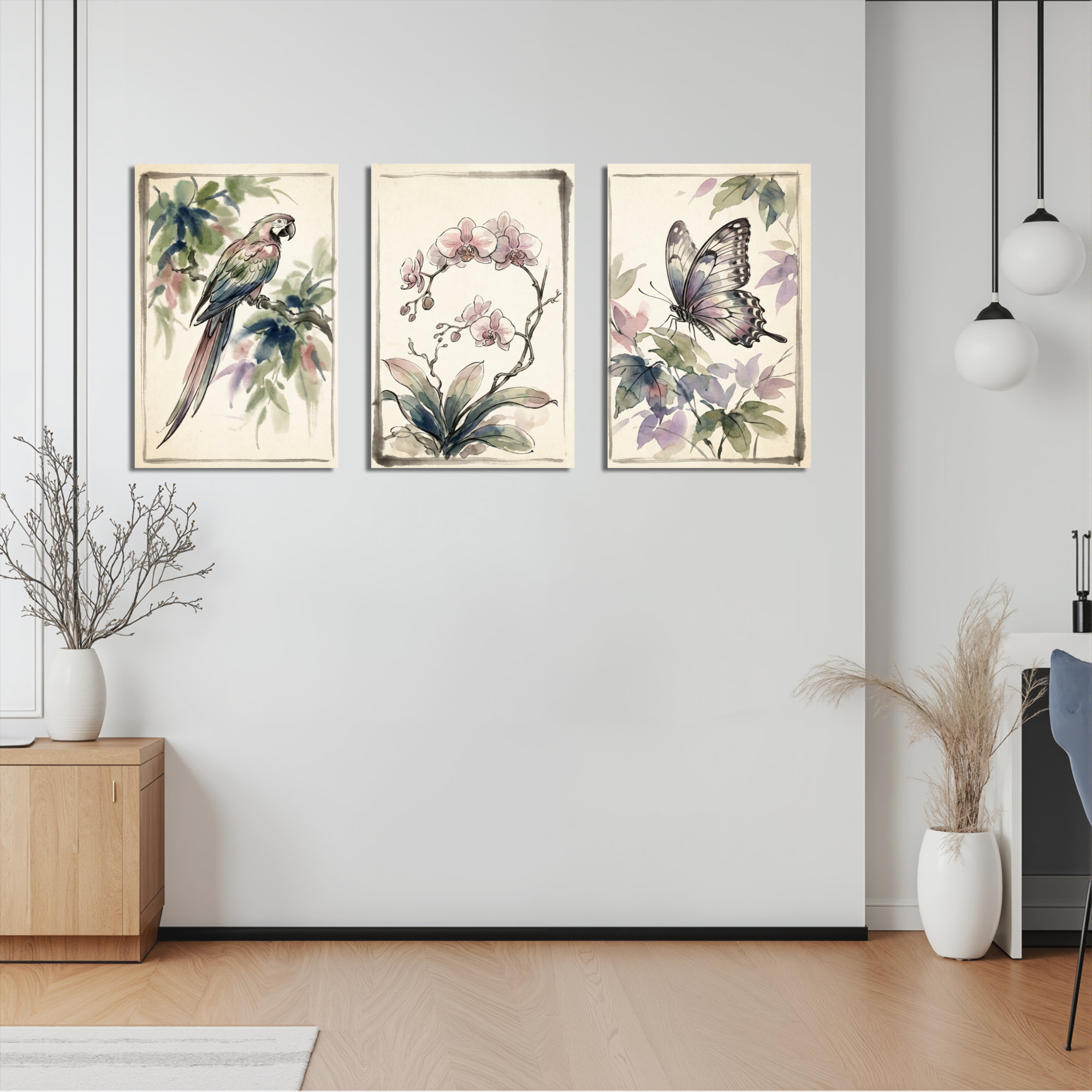 Dakota Fields Parrot Orchid And Butterfly Canvas Wrapped Wall Art Oil ...
