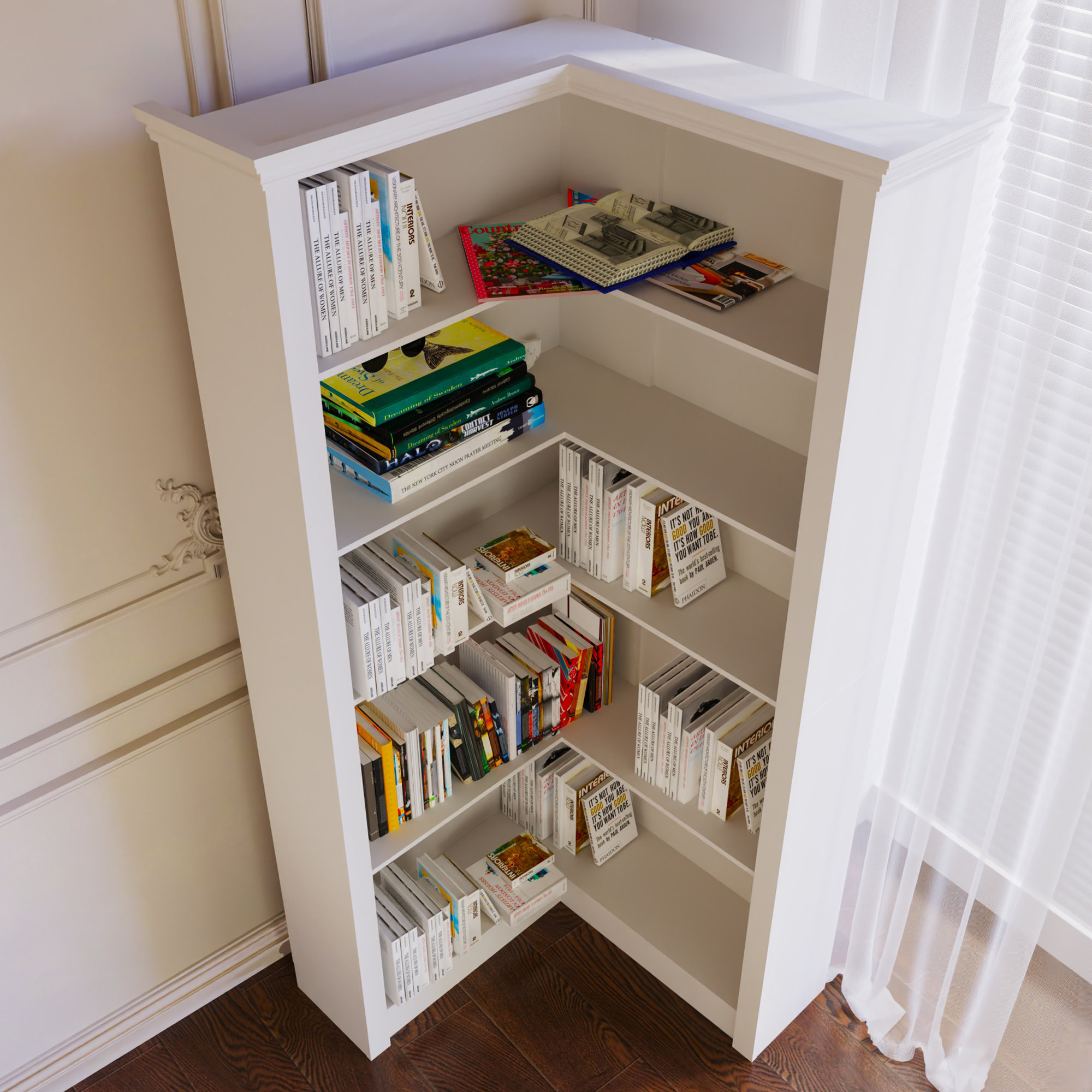 Latitude Run® 74" Tall Modern L-Shaped Corner Bookcases With 5 Tier ...