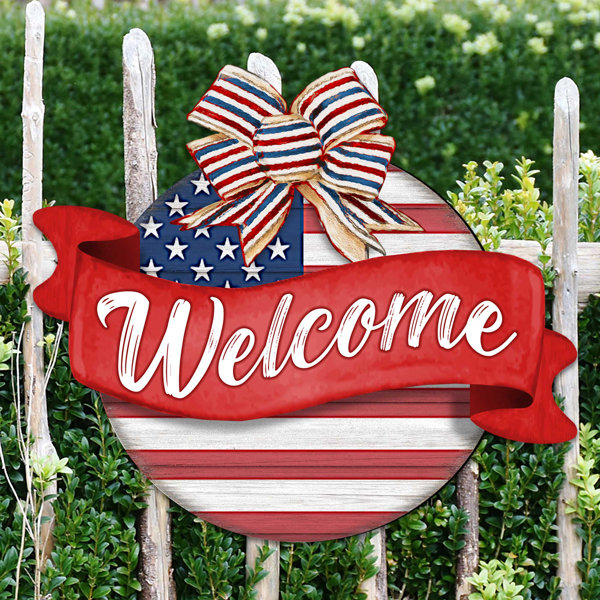 August Grove® Crabill American Flag Welcome Sign | Wayfair