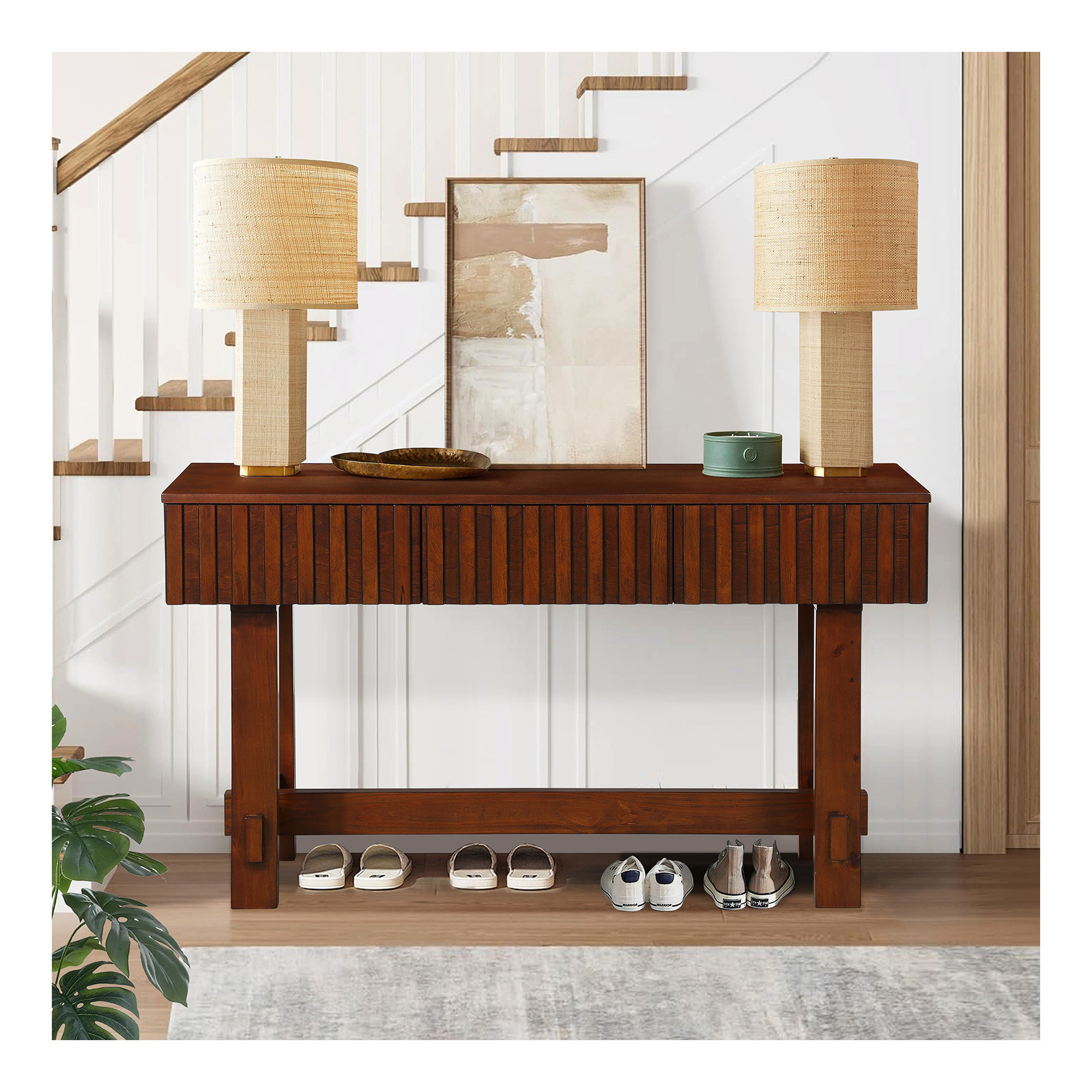 Wildon Home® 52 Inch Sofa Table With Storage Drawers, Mid Century ...