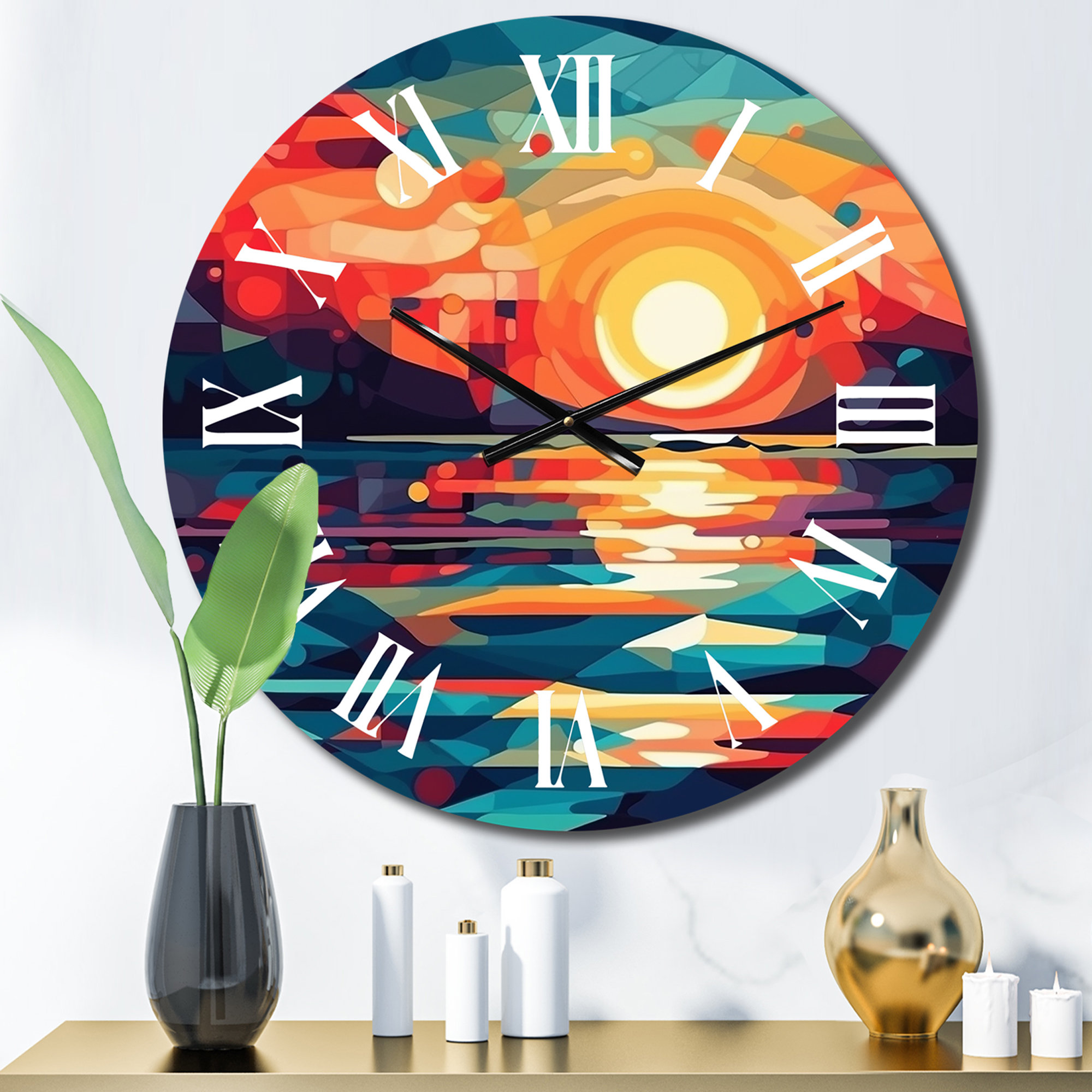 Design Art Sunset On The Beach Expressive Retro Colors II Metal Wall Clock | Wayfair