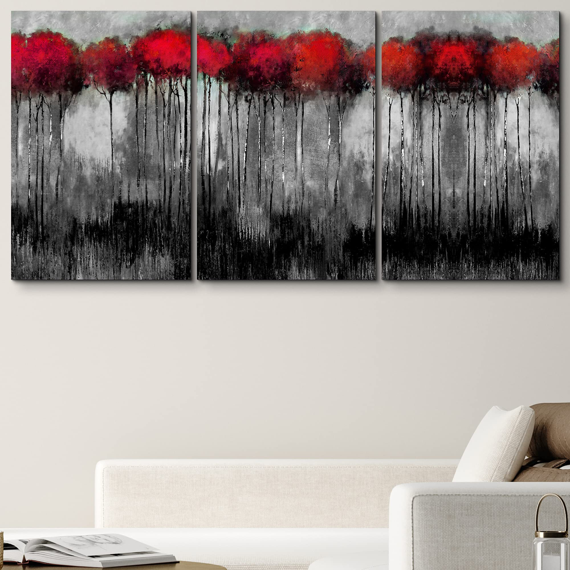 IDEA4WALL Moody Dark Red Tree Landscape Abstract Nature Watercolor ...