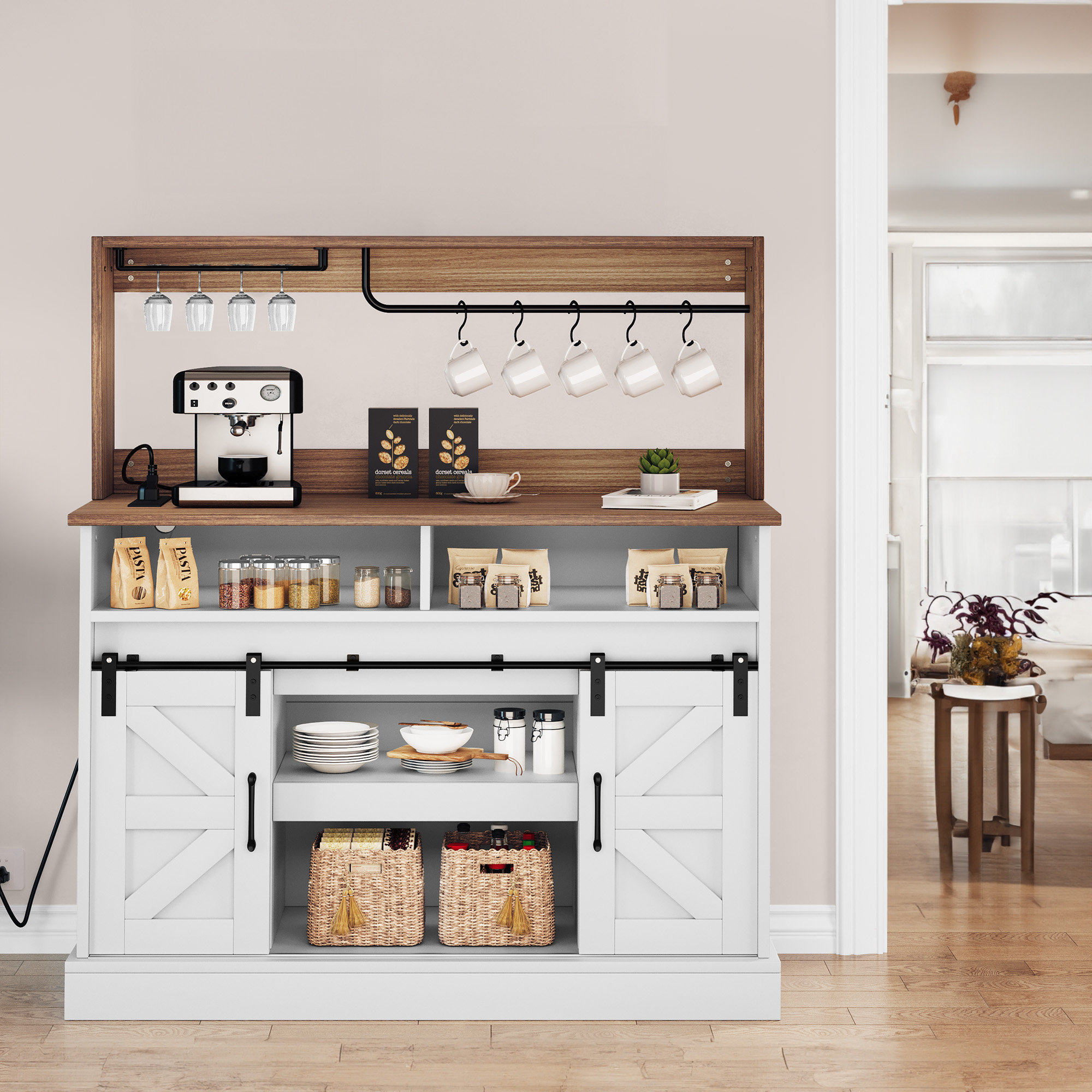Gracie Oaks Farmhouse Coffee Bar Cabinet & Reviews | Wayfair