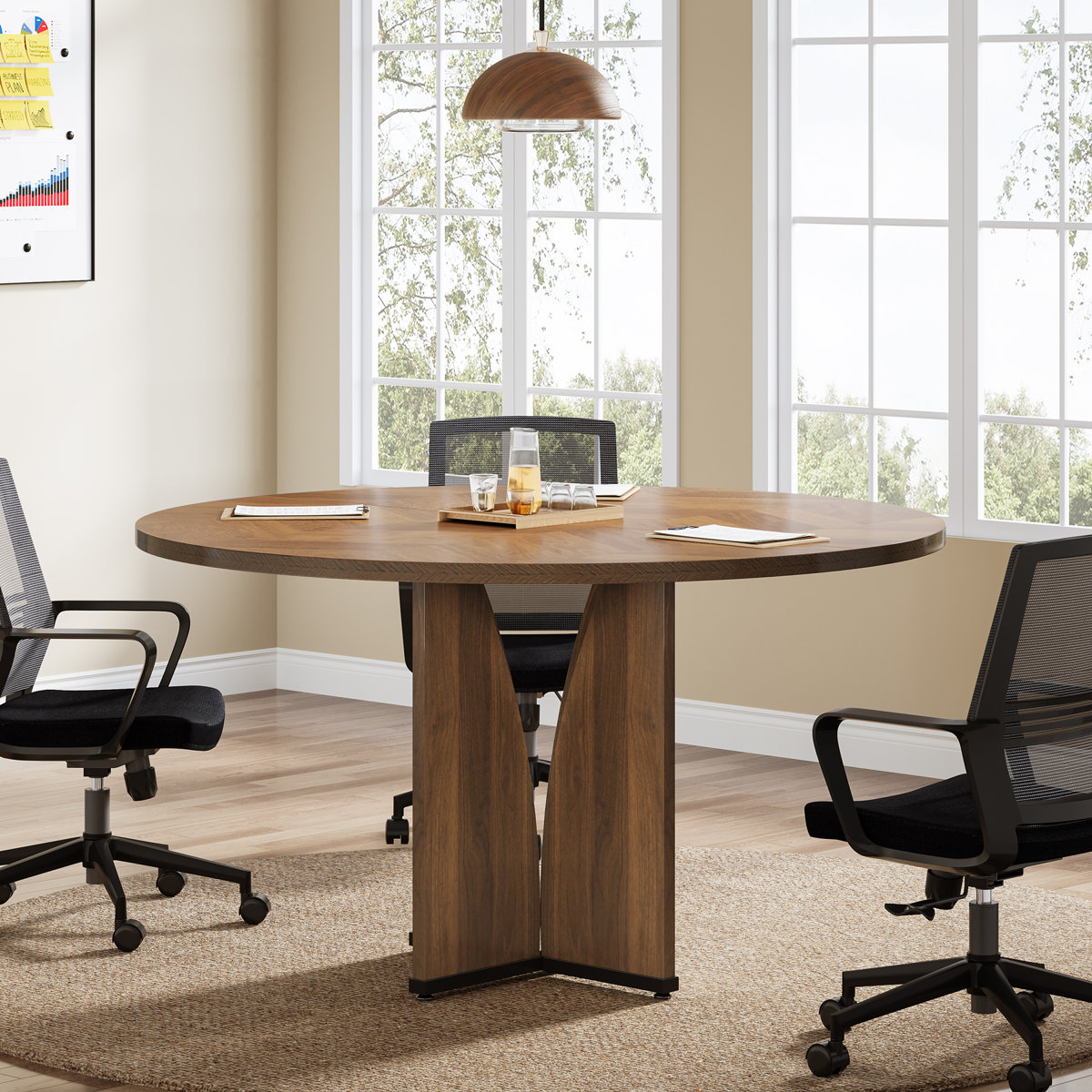 George Oliver Crownover 39" Round Conference Table for 4 People, Wooden ...