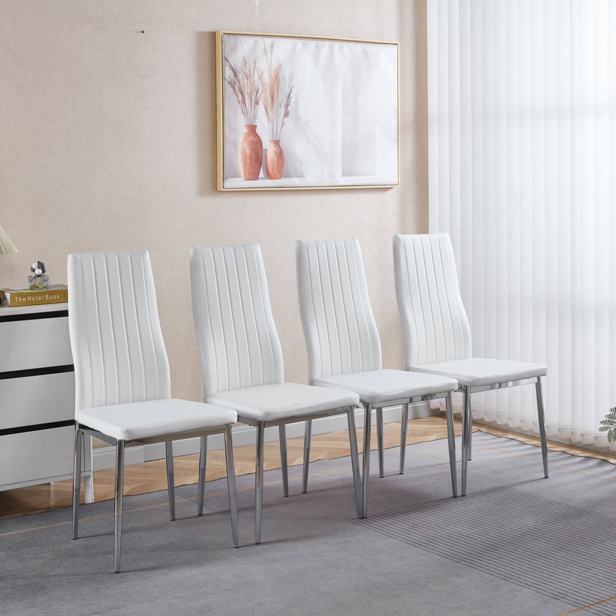 Ivy Bronx Comfortable Dining Chair Set Of 4 With Chrome Legs And White ...