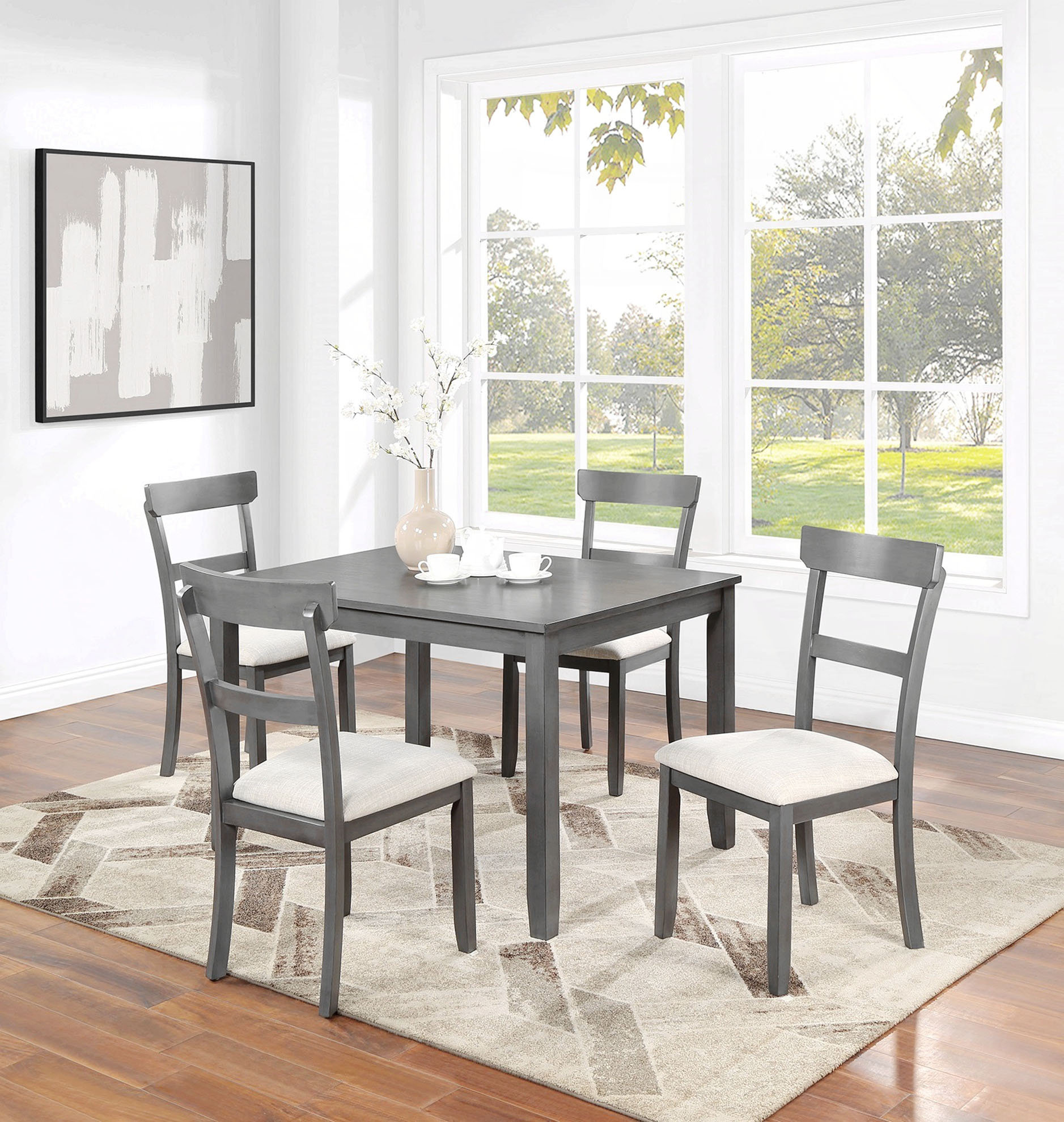 Lark Manor™ Classic Stylish Gray Natural Finish 5Pc Dining Set Kitchen ...