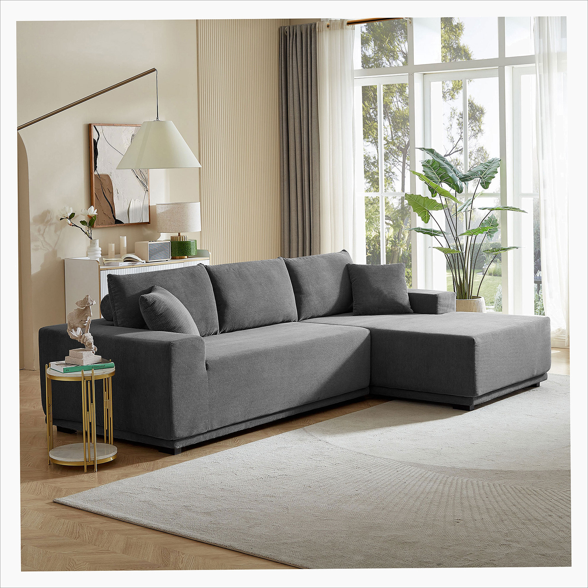 Latitude Run® L Shape Sectional Sofa corduroy Couches Modular Sectional Living Room Sofa ...