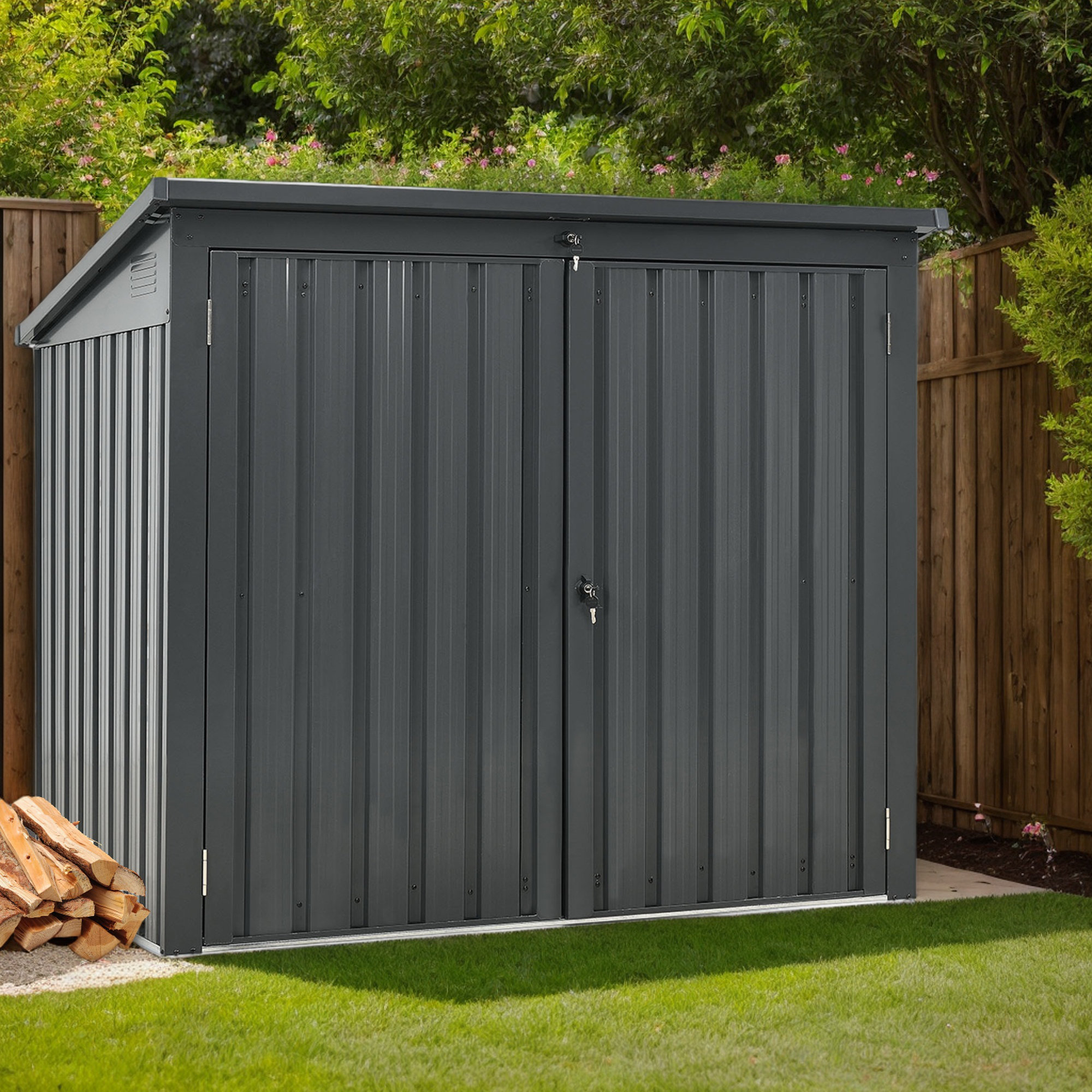 iYofe 5 Ft. W X 3 Ft. D Outdoor Galvanized Steel Garbage Bin Shed，Metal ...
