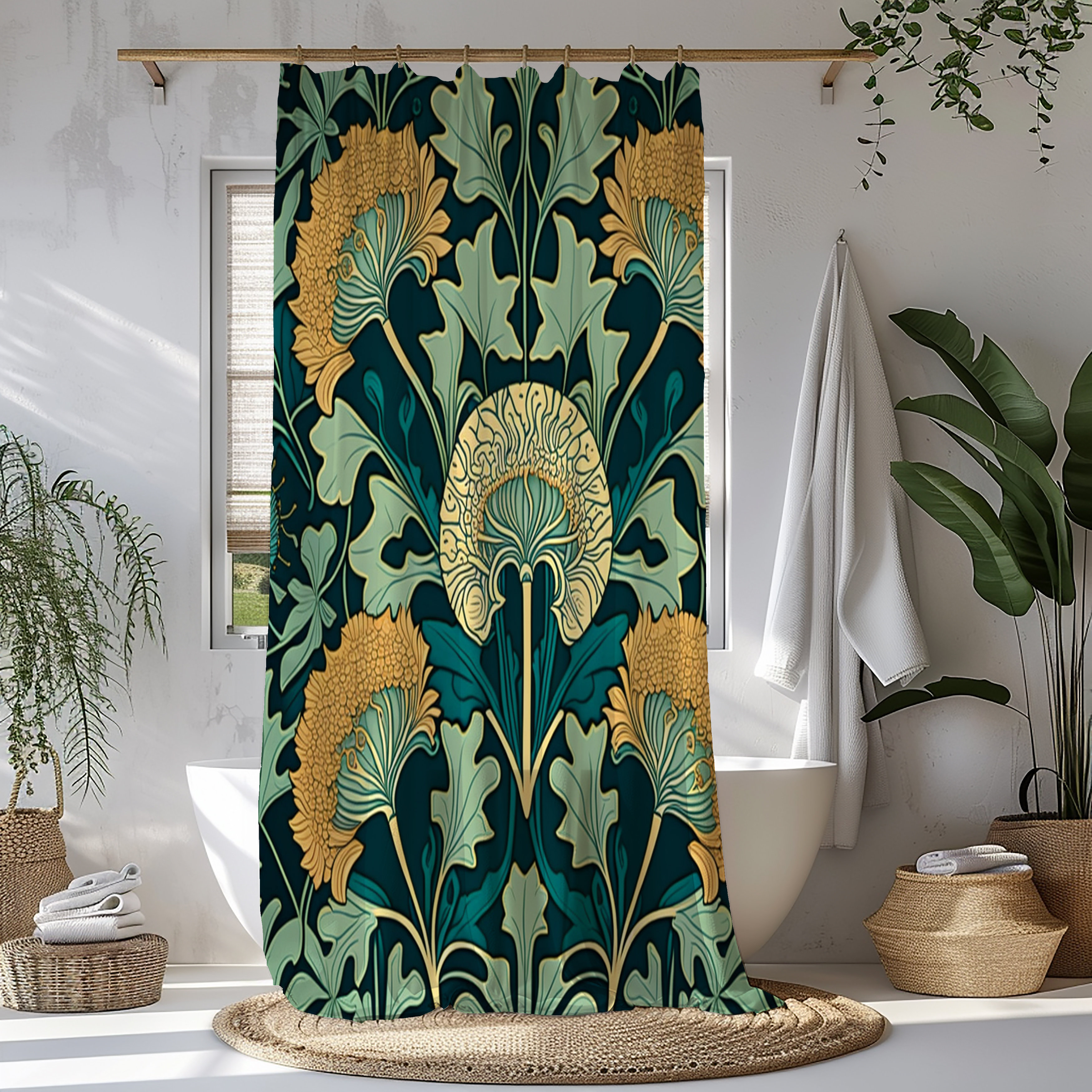 East Urban Home Green Deco Floral Shower Curtain | Wayfair