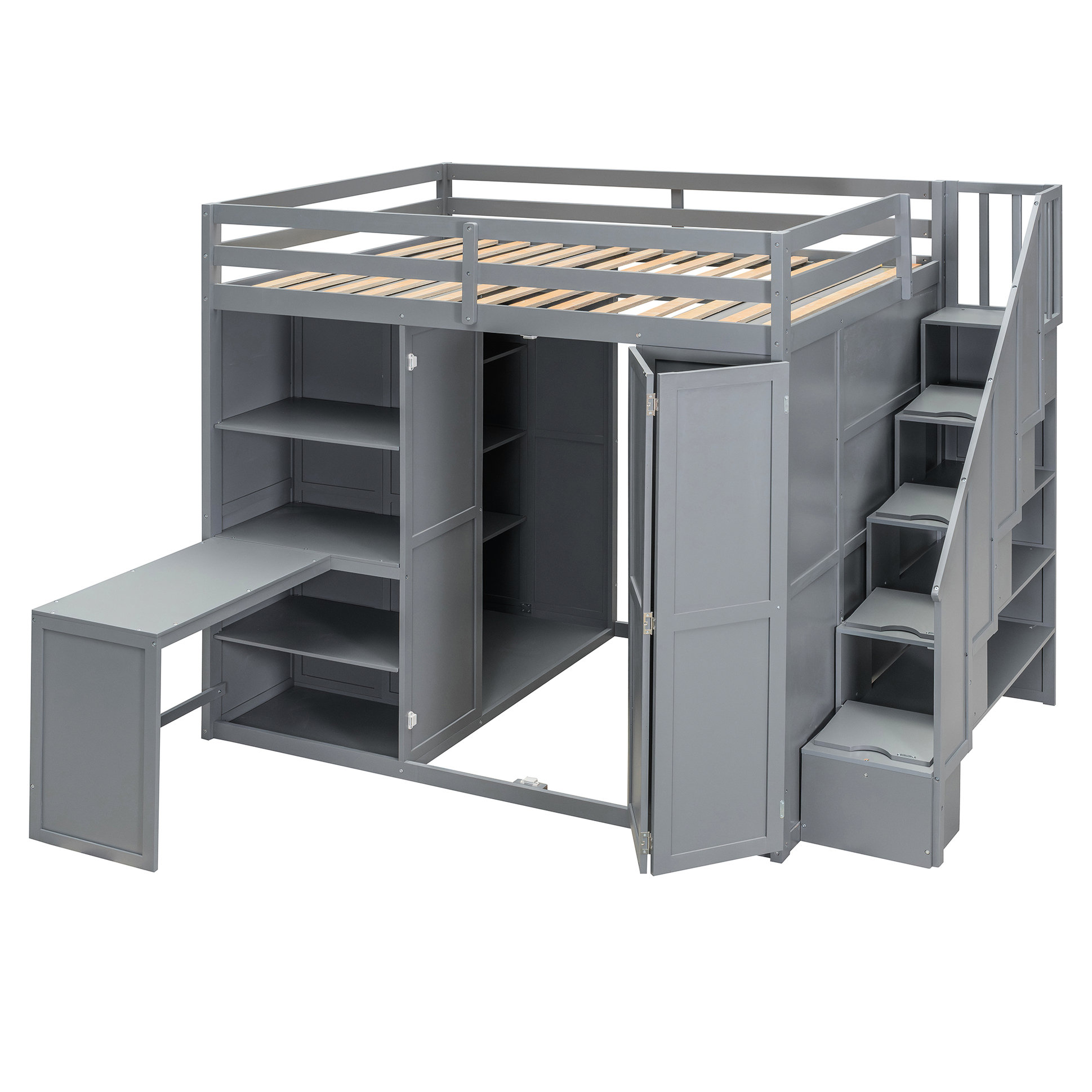 Latitude Run® Grey Full Size Loft Bed With Built - In Desk And Stylish ...