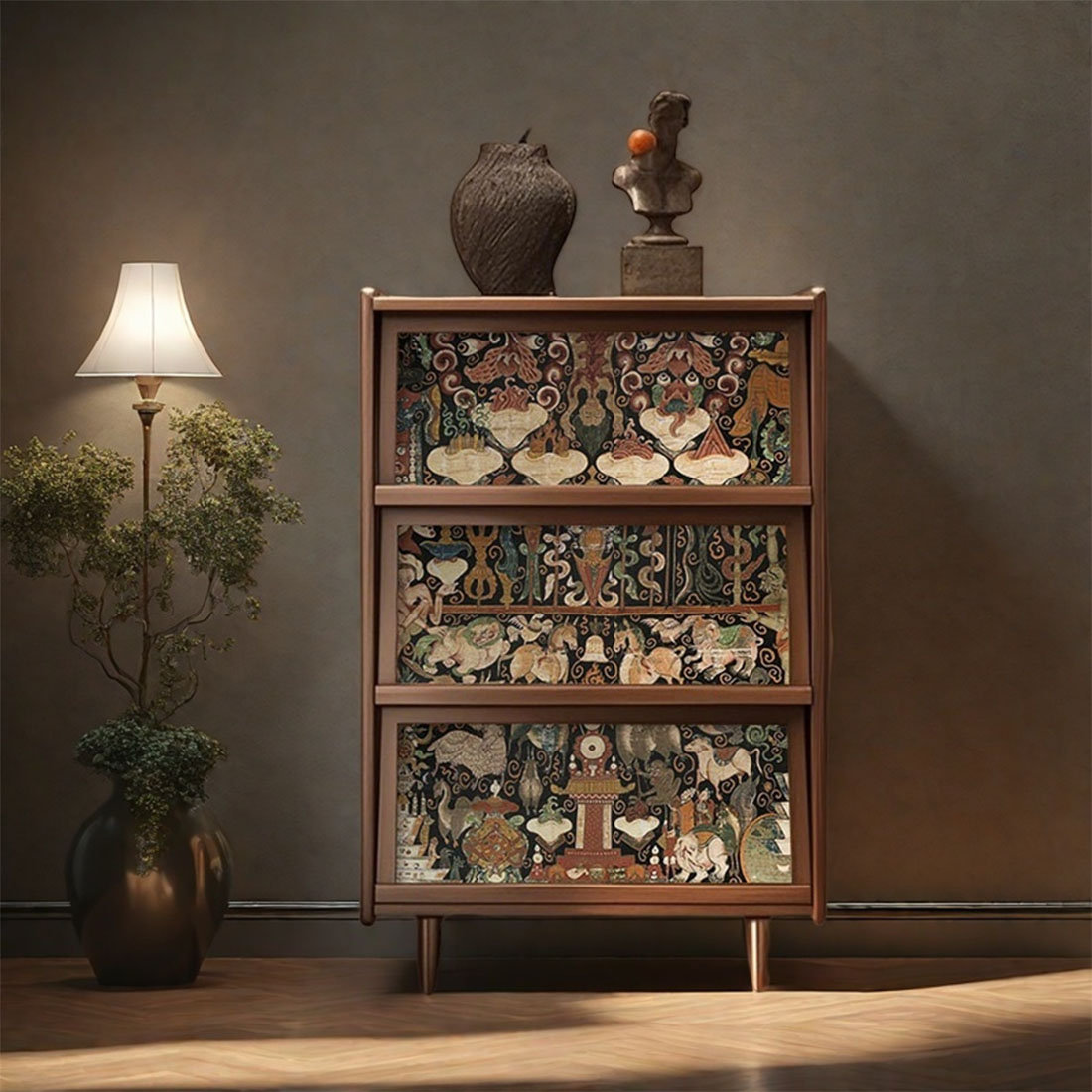 Ebern Designs Three Door Pine Decorative Storage Cabinet | Wayfair