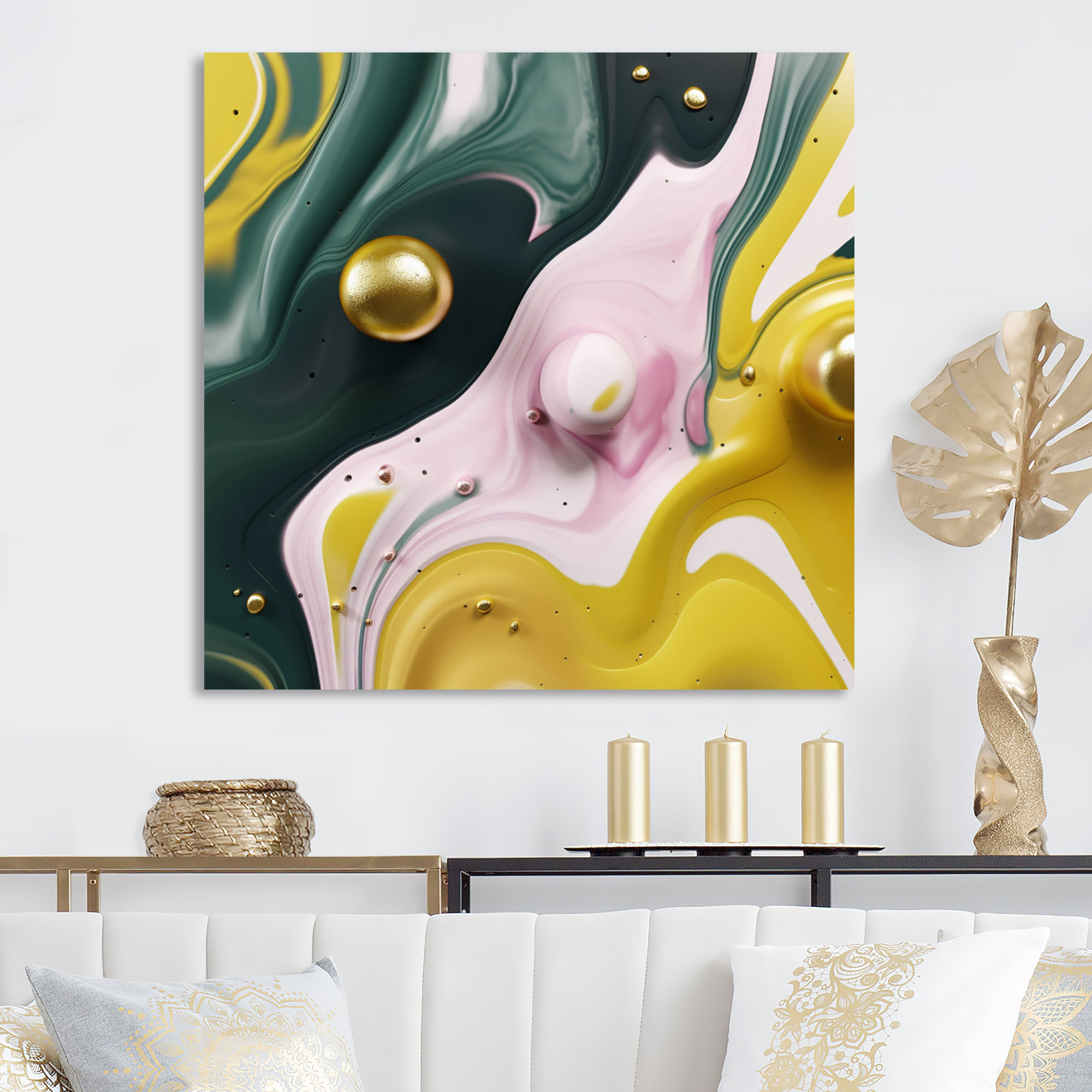 Ivy Bronx Yellow and Green Fluid Stone II - Unframed Graphic Art on ...