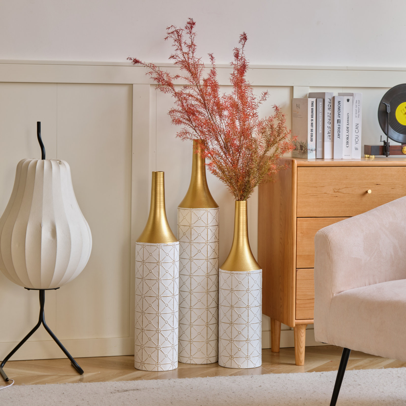 Mercer41 Metal Tall Floor Vases Set Of 3,Decorative Vase With Geometric ...