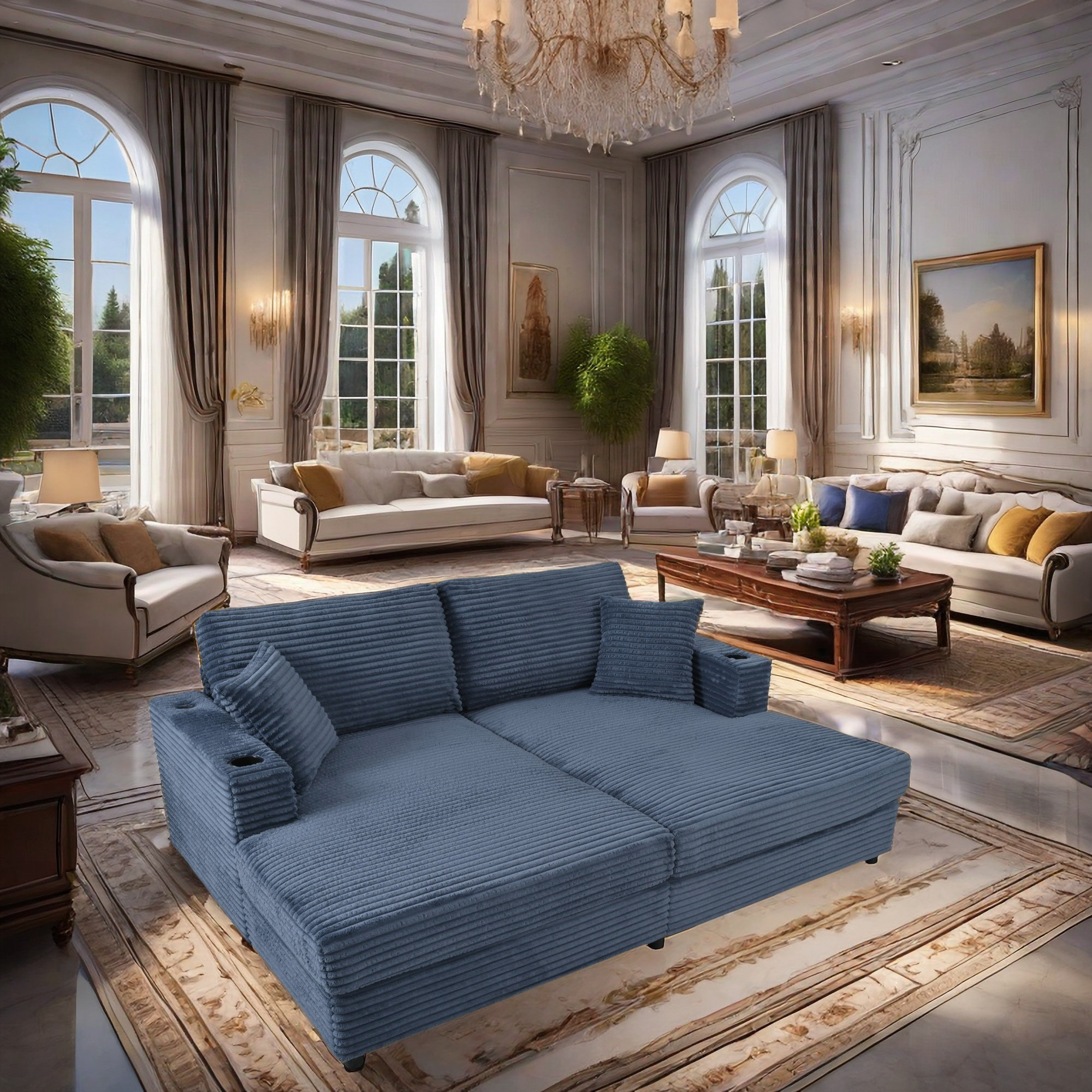 Everly Quinn Multi-Functional Chaise Lounge Sofa With Usb Ports, Cup ...